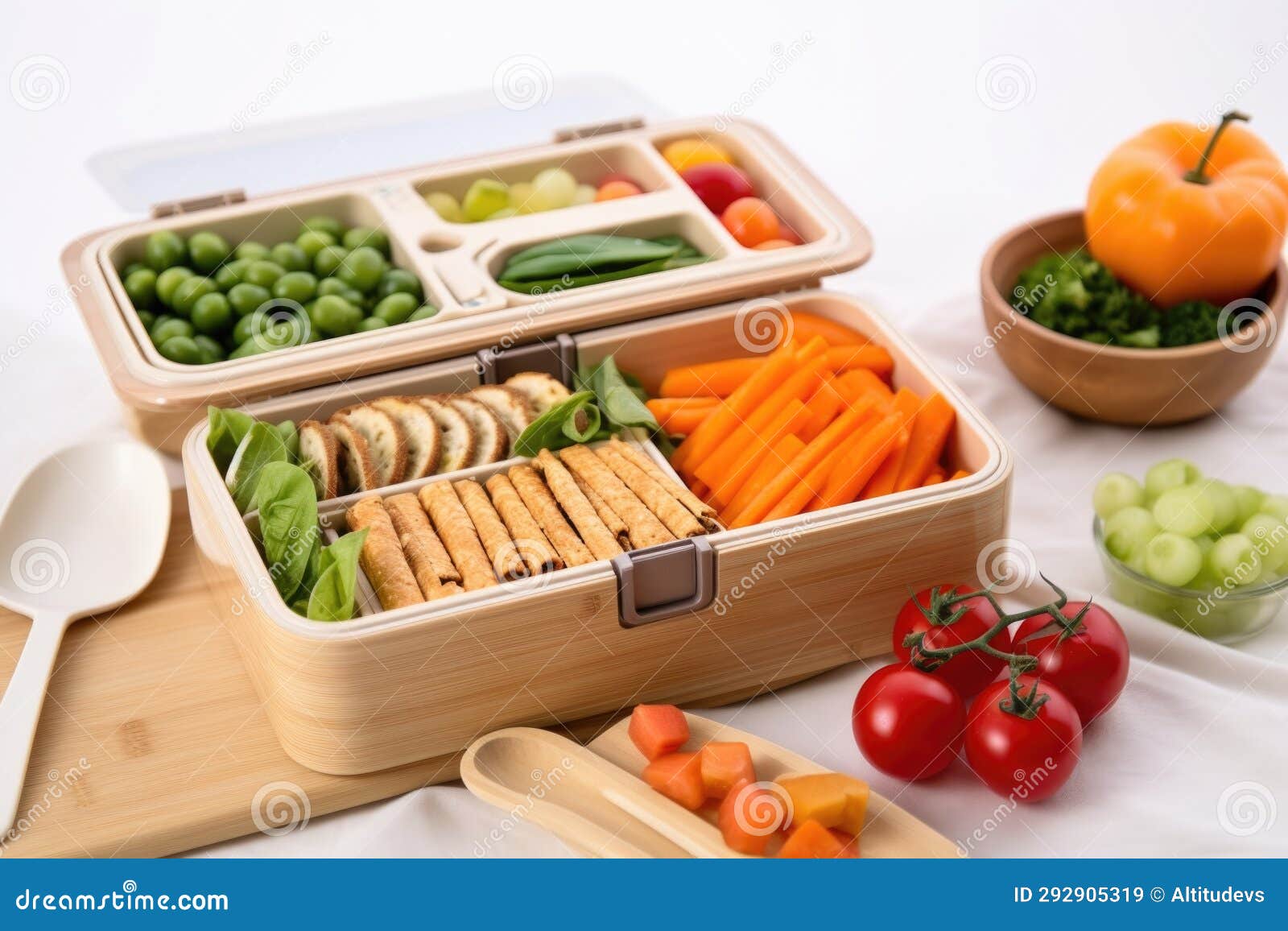 Eco-friendly Bamboo Lunch Box with Partitioned Food Sections Stock ...