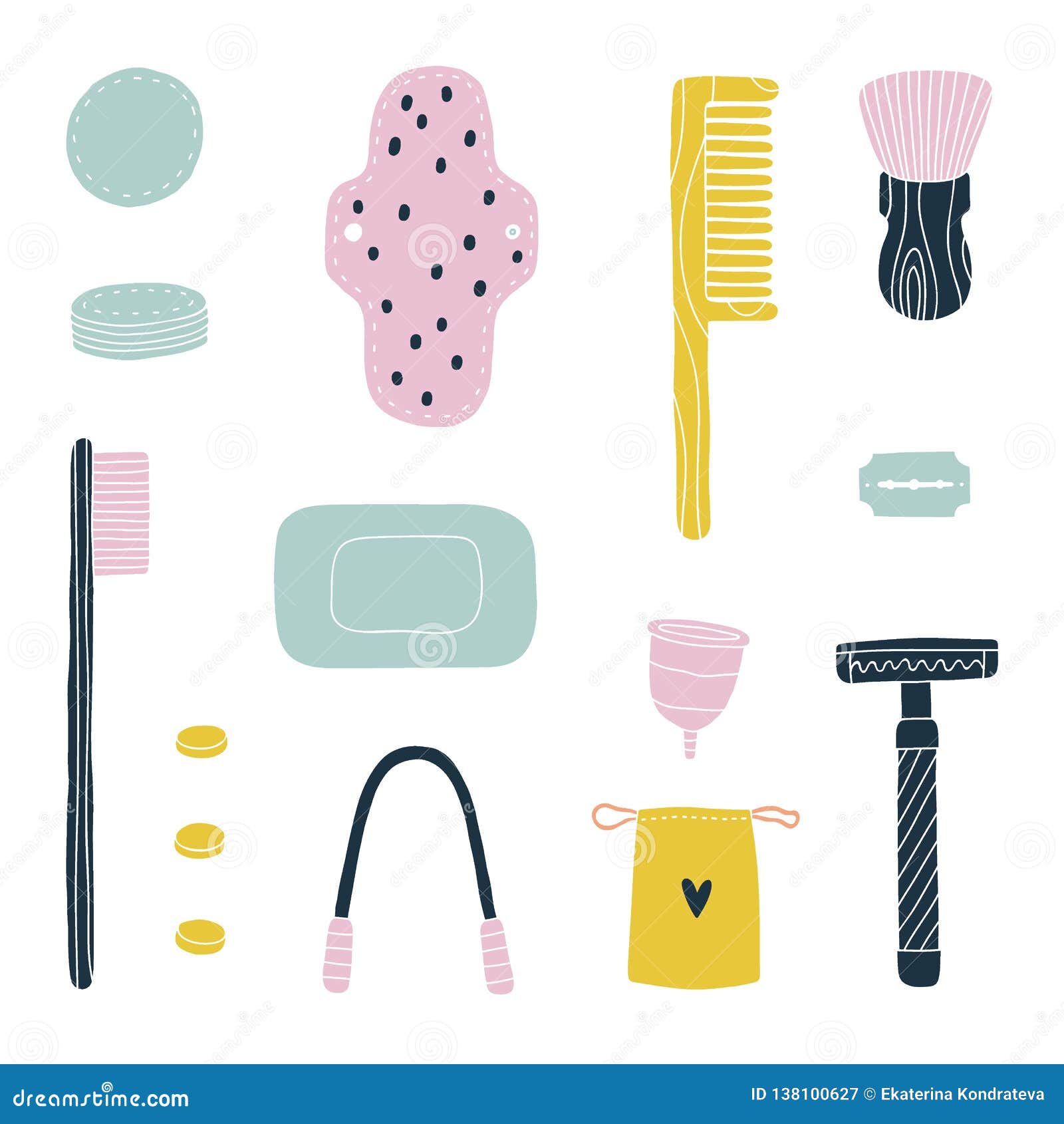 Eco Friendly Bathroom Kit. Zero Waste Toiletries Stock Vector ...