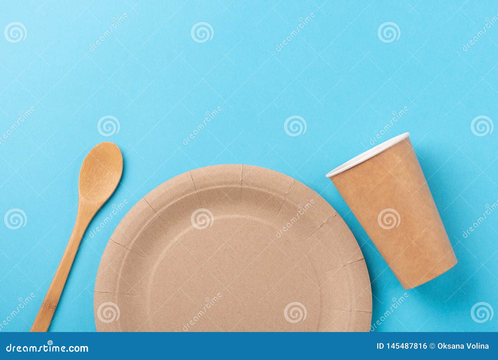 Eco-friendly Biodegradable Dishes on a Blue Background Stock Photo ...