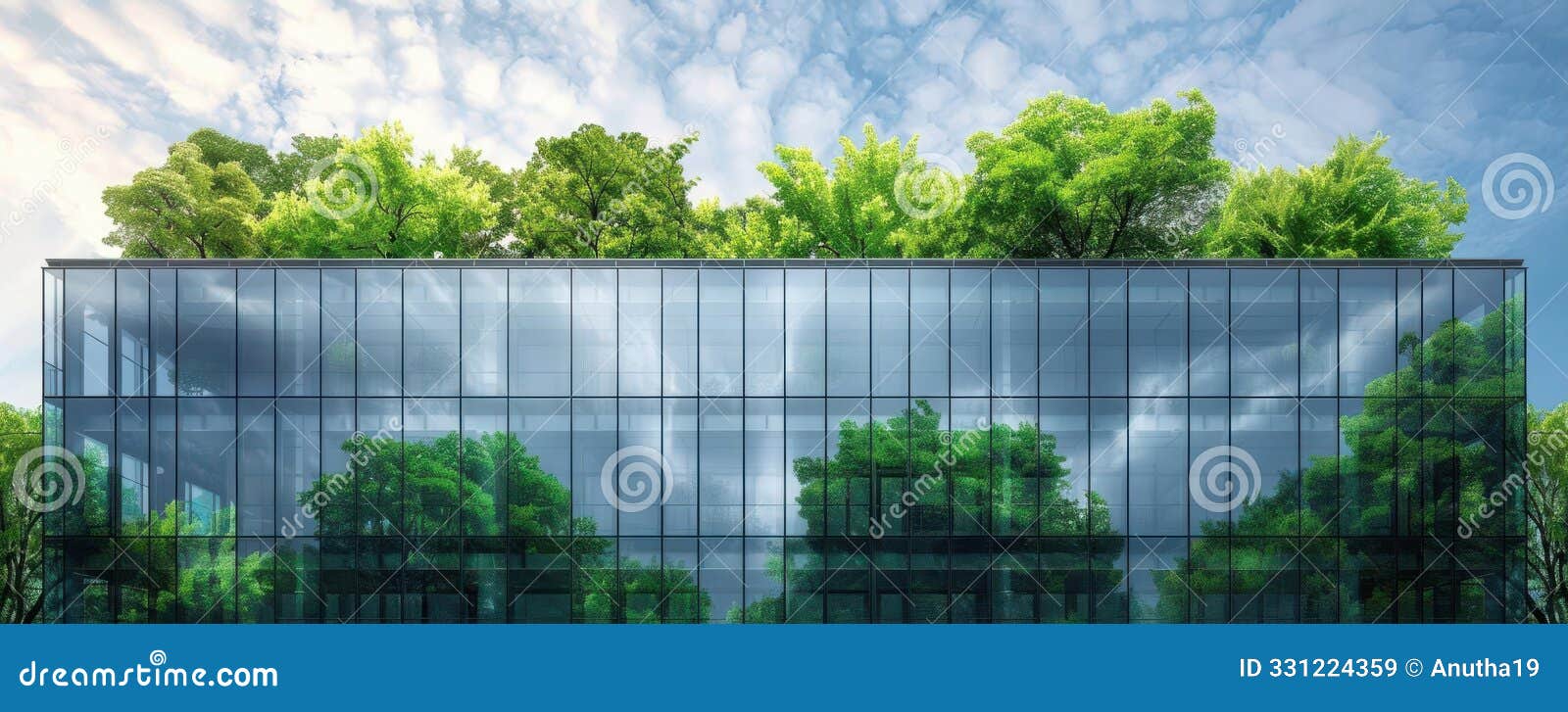 Eco-Friendly Building with Rooftop Forest and Glass Facade Stock ...