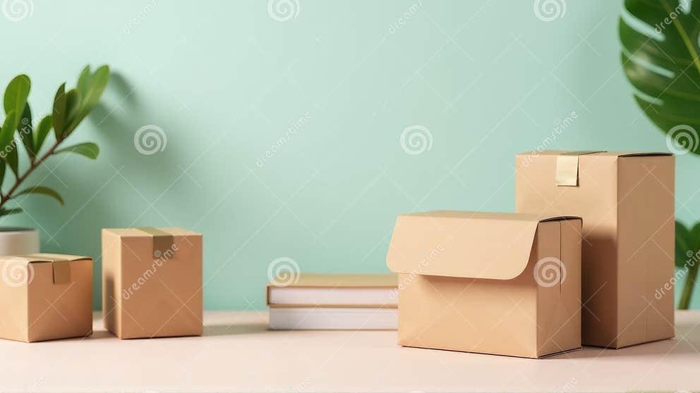 Eco-Friendly Cardboard Boxes and Packaging on a Desk Stock Illustration ...