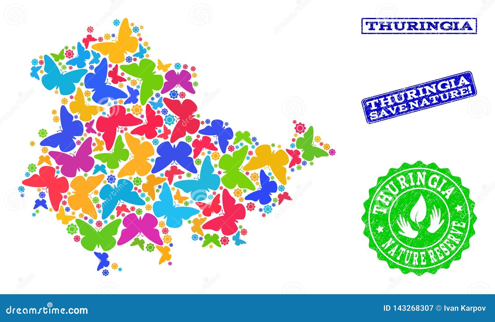 Save Nature Composition of Map of Thuringia State with Butterflies and ...