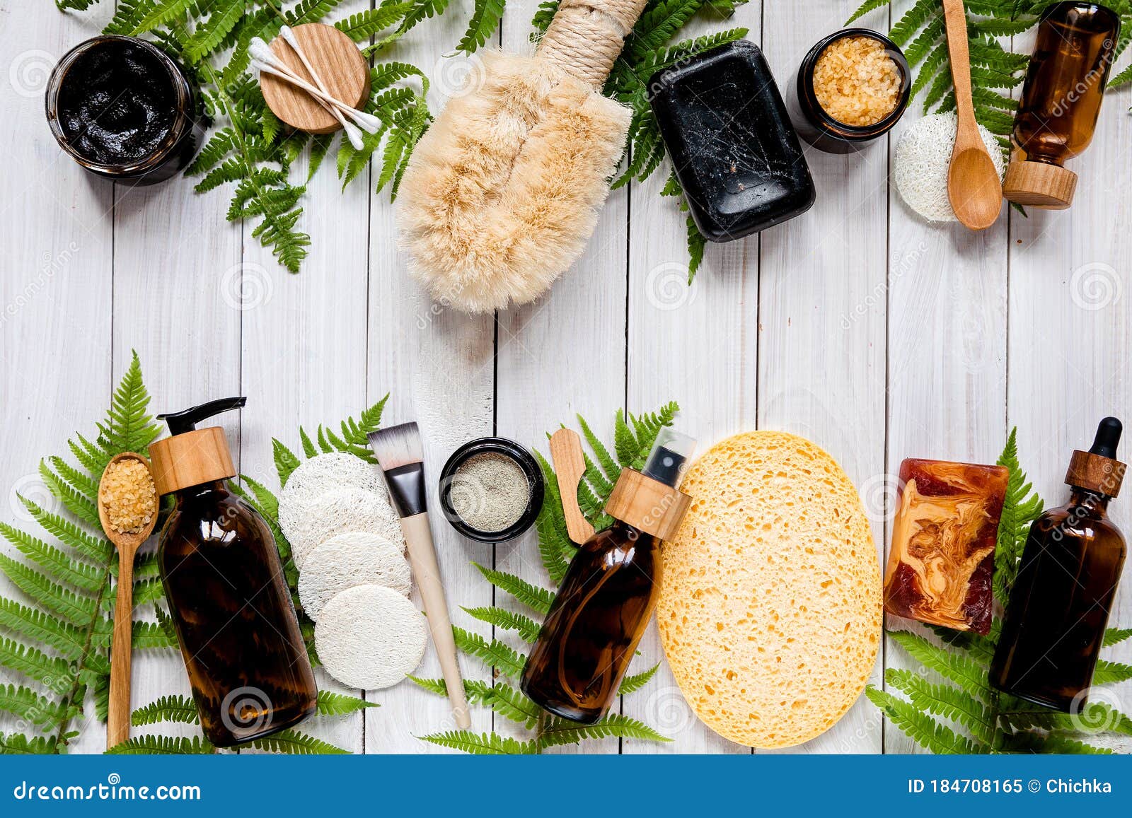 Eco-friendly Cosmetics and Zero Waste Set for Spa on White Background ...