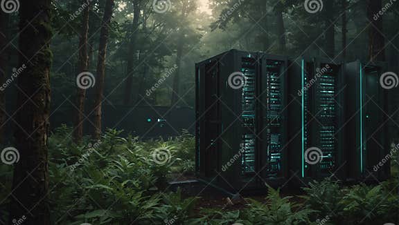 Eco-friendly Data Center with Advanced Servers in a Serene Forest ...