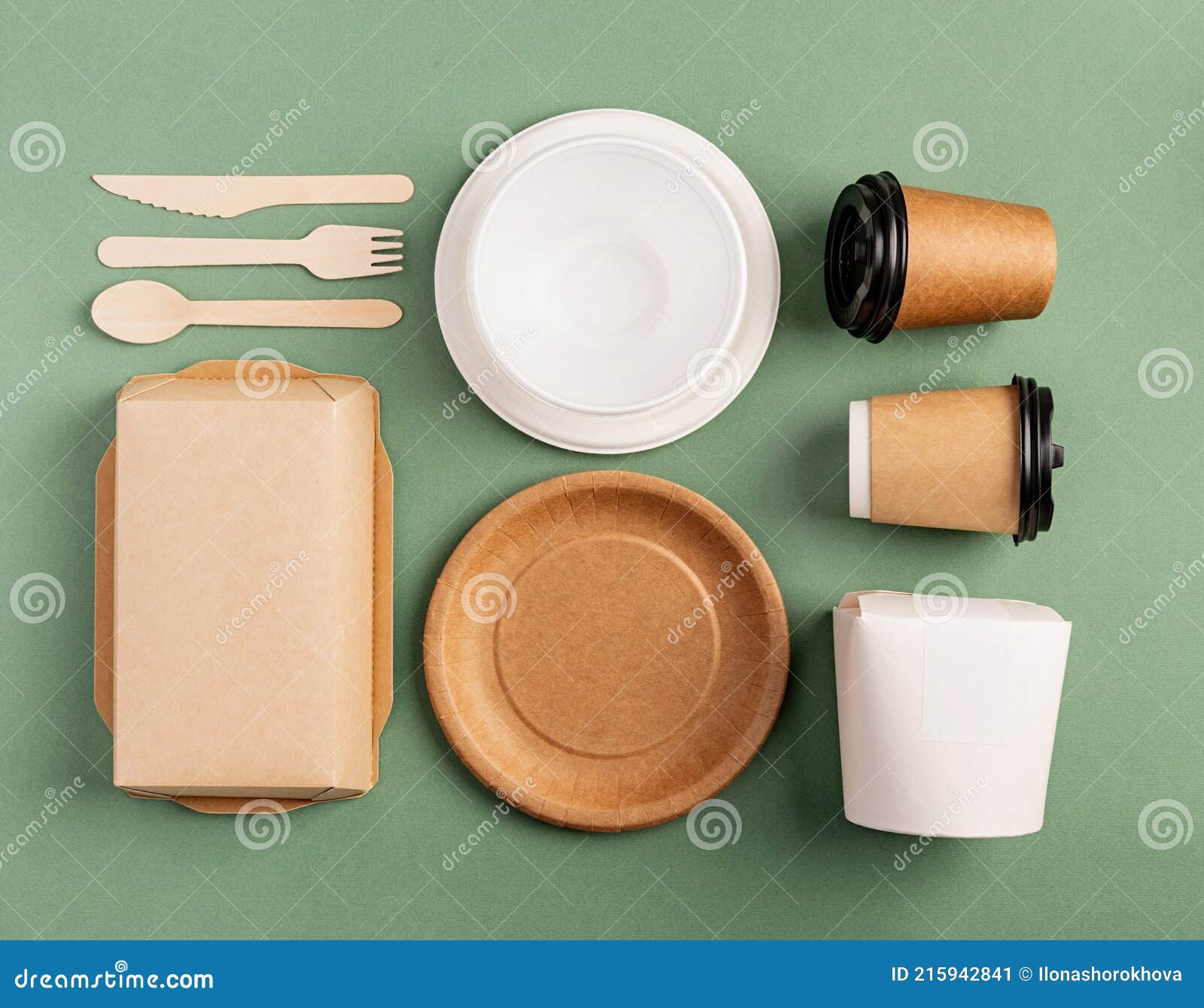 Eco Friendly Disposable Tableware on Green Background Stock Image ...