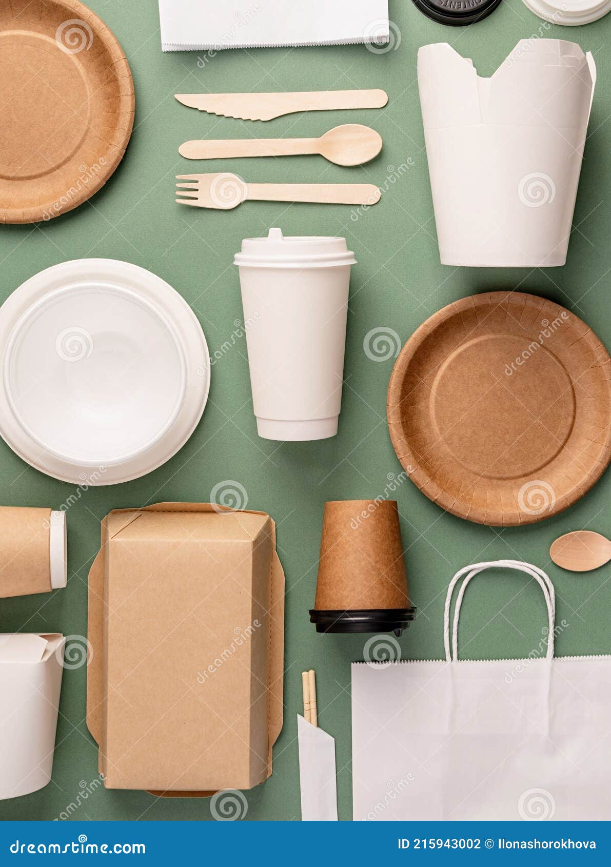 Eco Friendly Disposable Tableware on Green Background Stock Photo ...