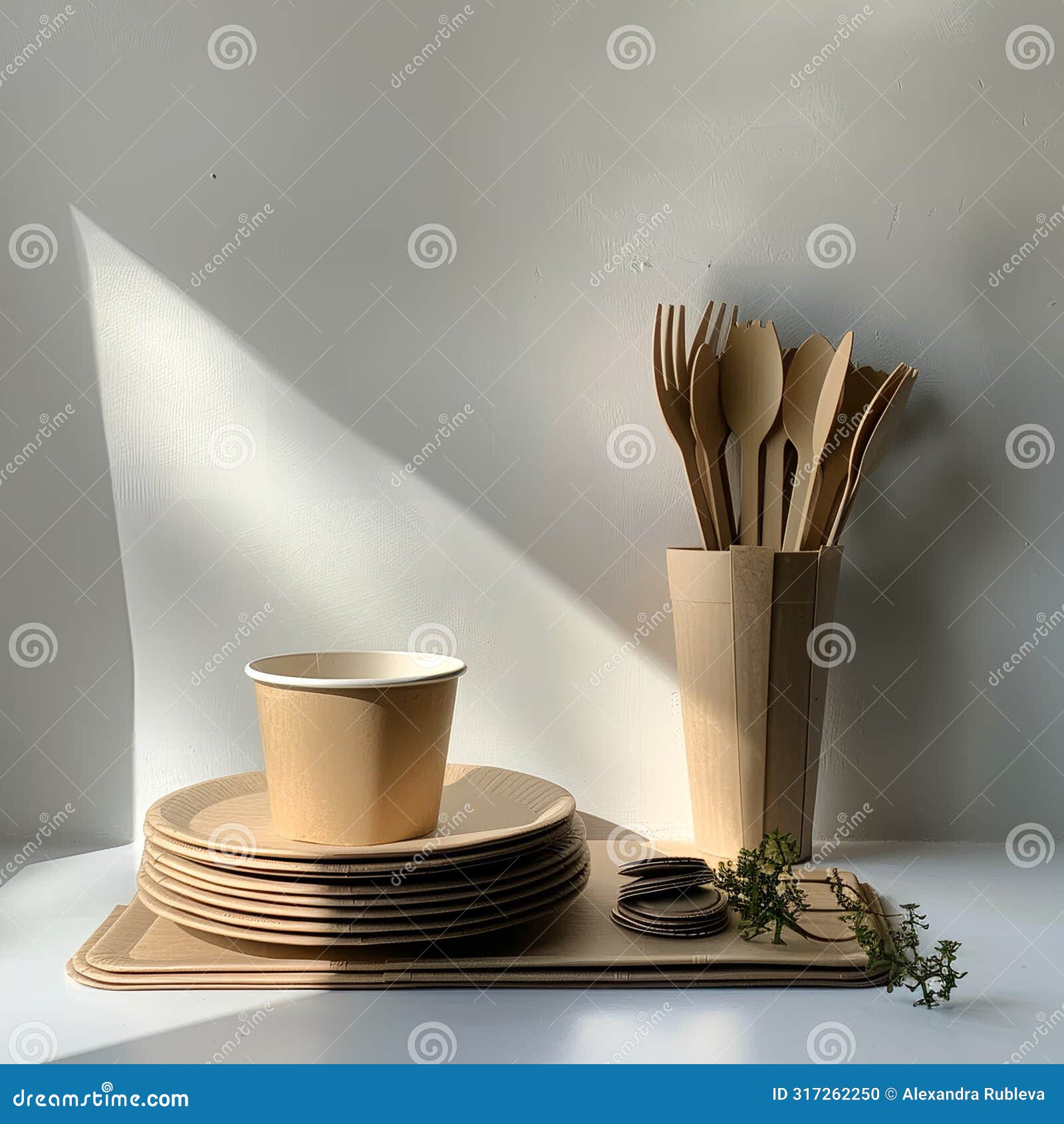Eco Friendly Disposable Tableware Isolated on a White Background Stock ...