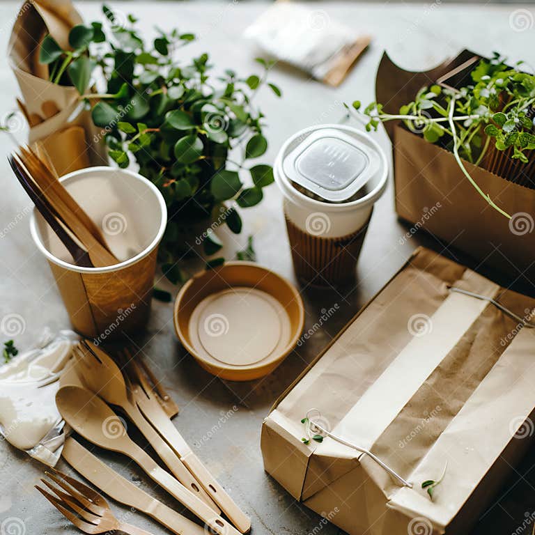 Eco Friendly Disposable Tableware Isolated on a White Background Stock ...