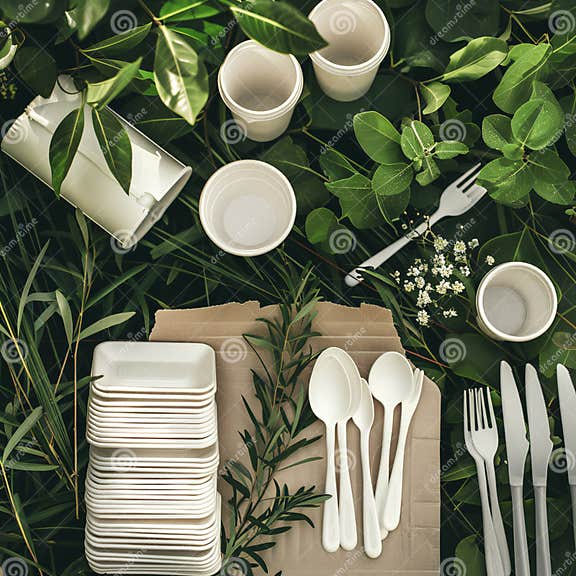 Eco Friendly Disposable Tableware Isolated on a White Background Stock ...