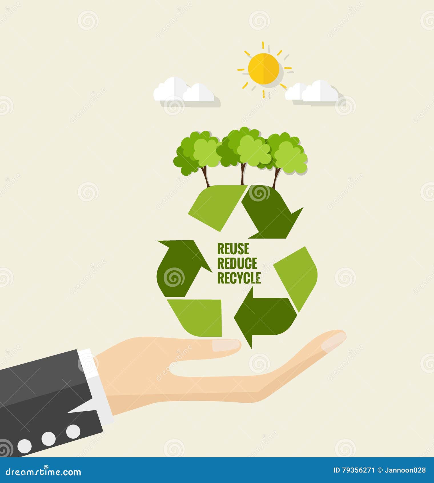 ECO FRIENDLY. Ecology Concept with Recycle Symbol and Tree. Vector ...