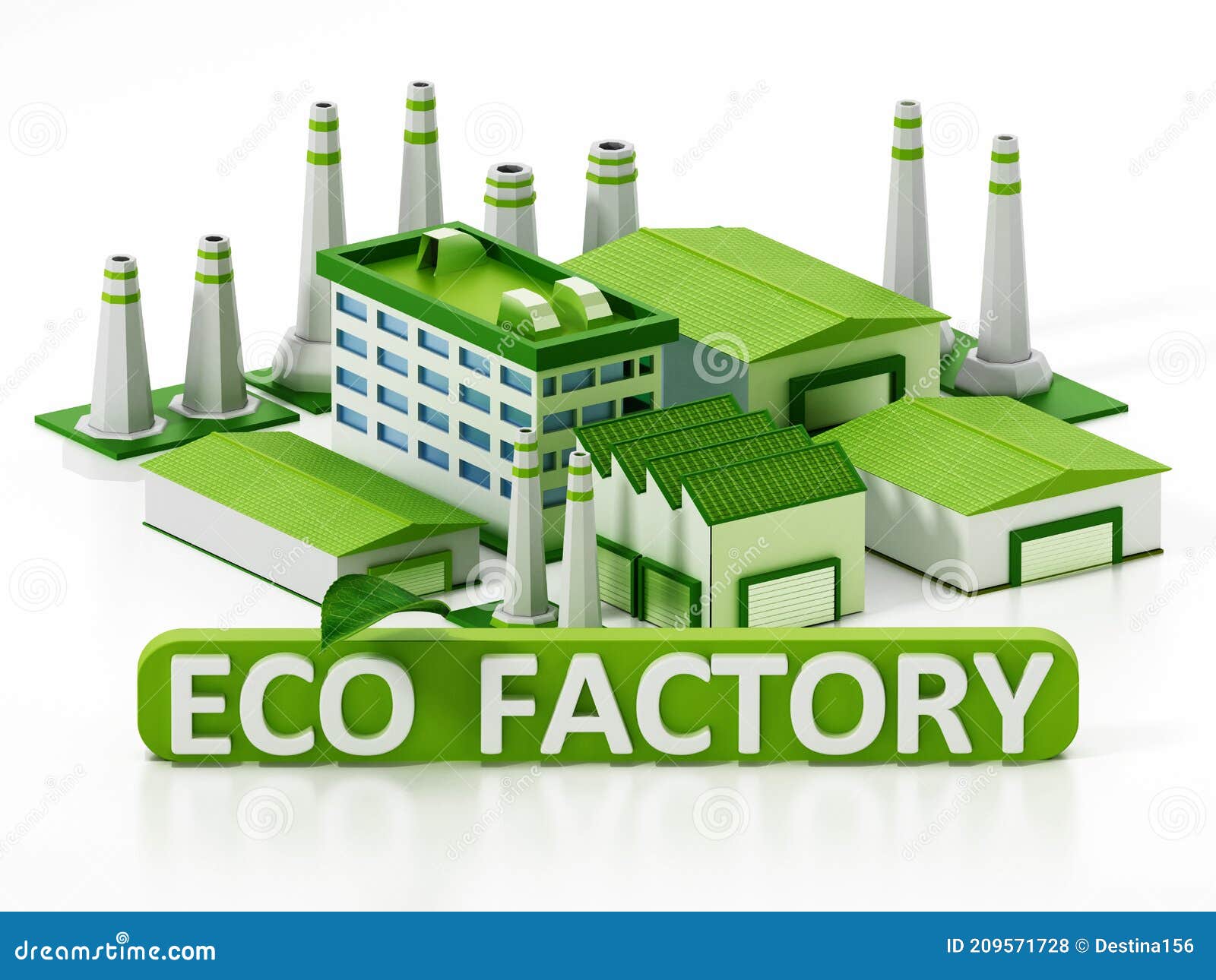 Eco Friendly Factory Compound Isolated on White Background. 3D ...