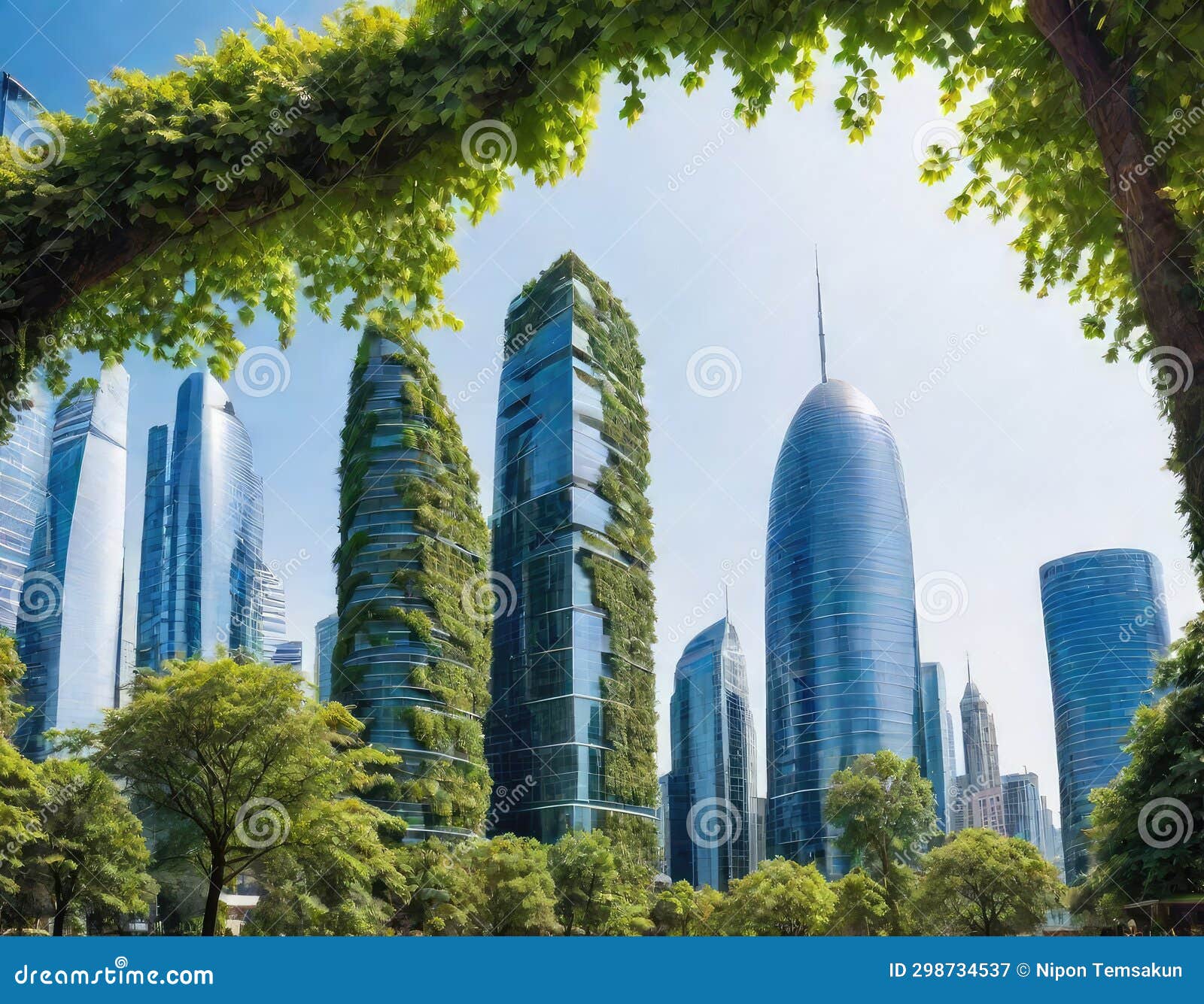 Eco Friendly Glass Building with Green Tree for Oxygen Stock ...