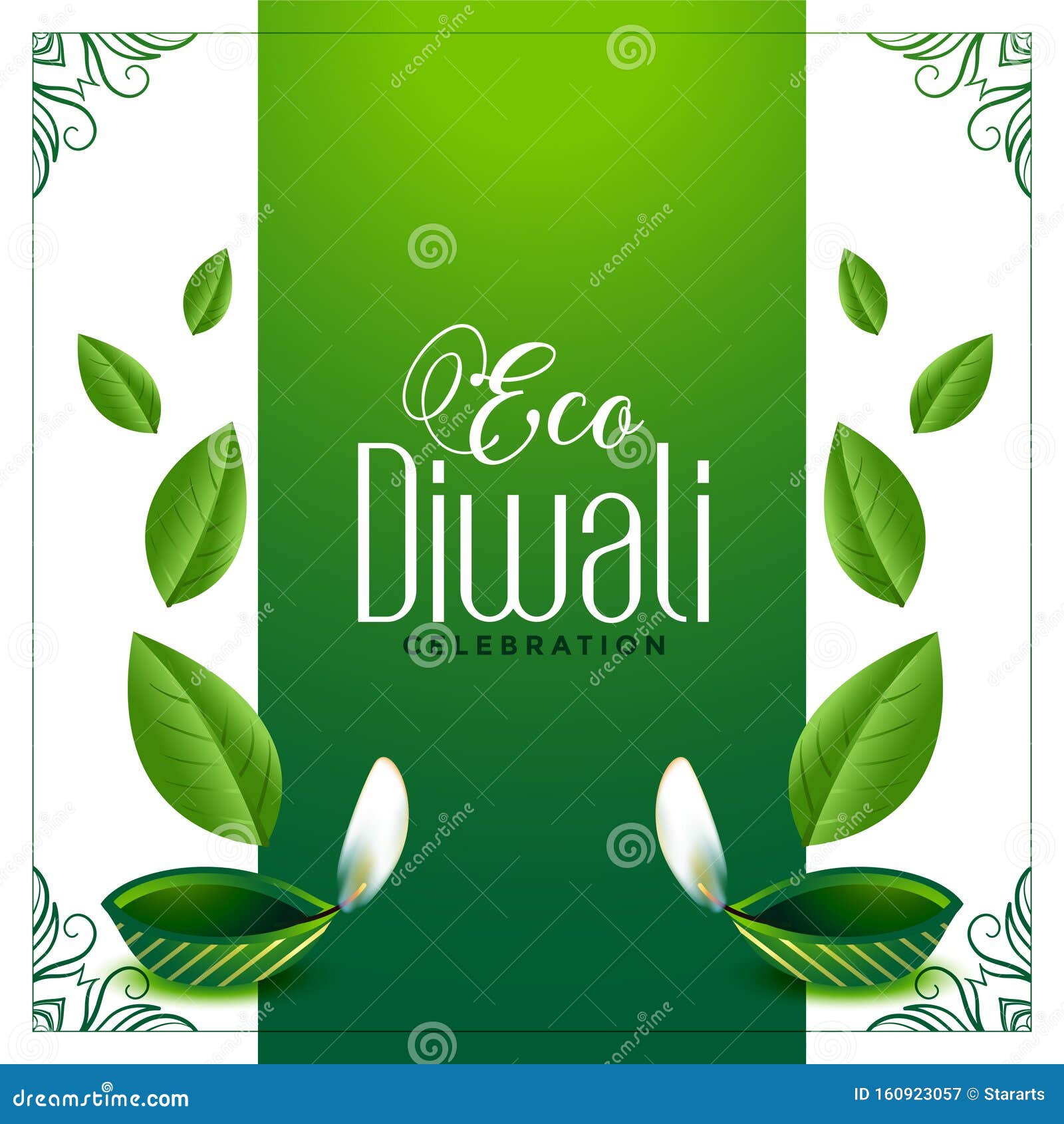 Eco Friendly Green Diwali Concept Background with Leaves Stock Vector ...