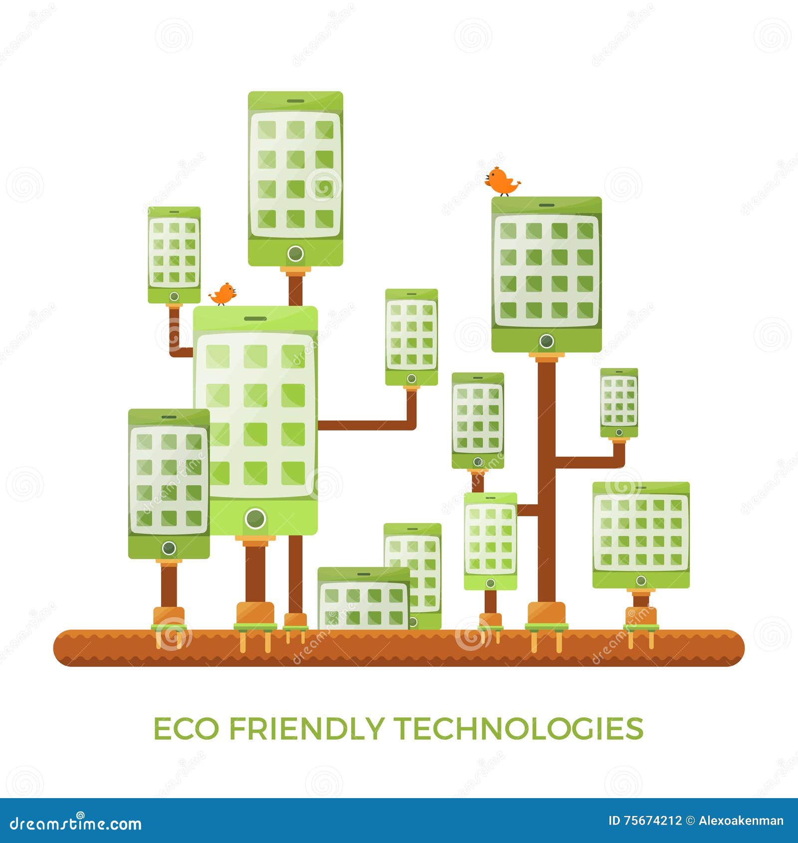 Eco Friendly Green Gadget Technologies Vector Concept in Flat Style ...