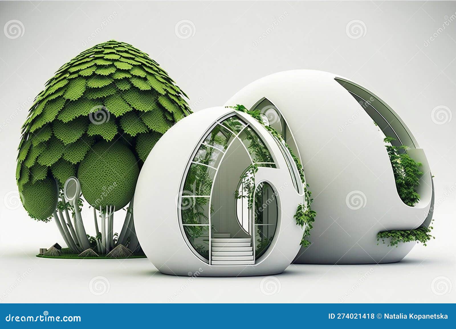 Eco Friendly Homes of the Future on White Background. Stock ...