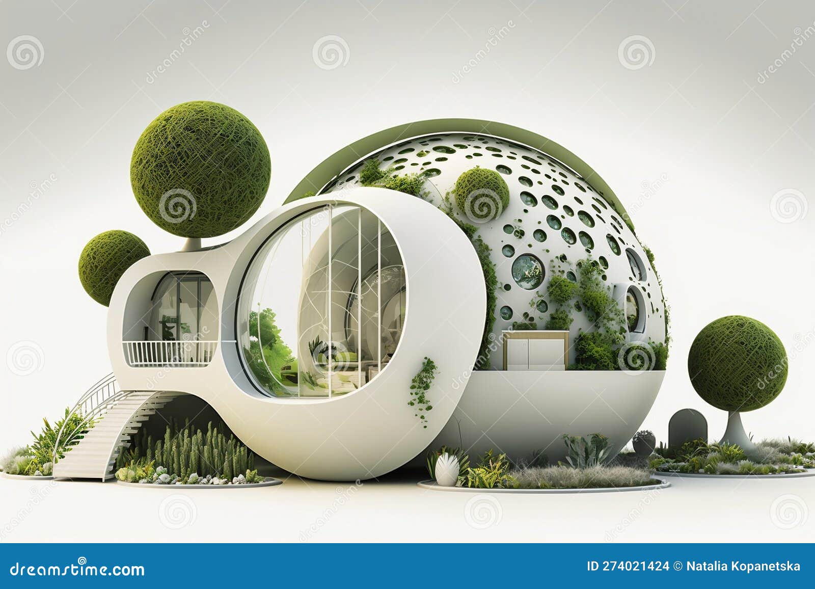 Eco Friendly Homes of the Future on White Background. Stock Photo ...