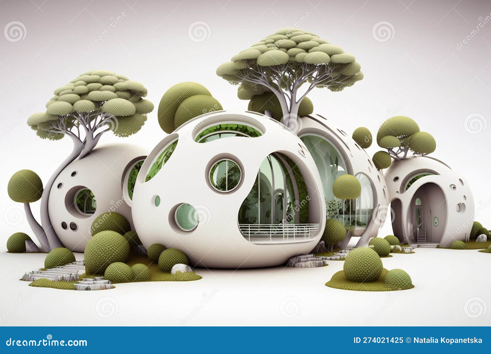 Eco Friendly Homes of the Future on White Background. Stock Image ...