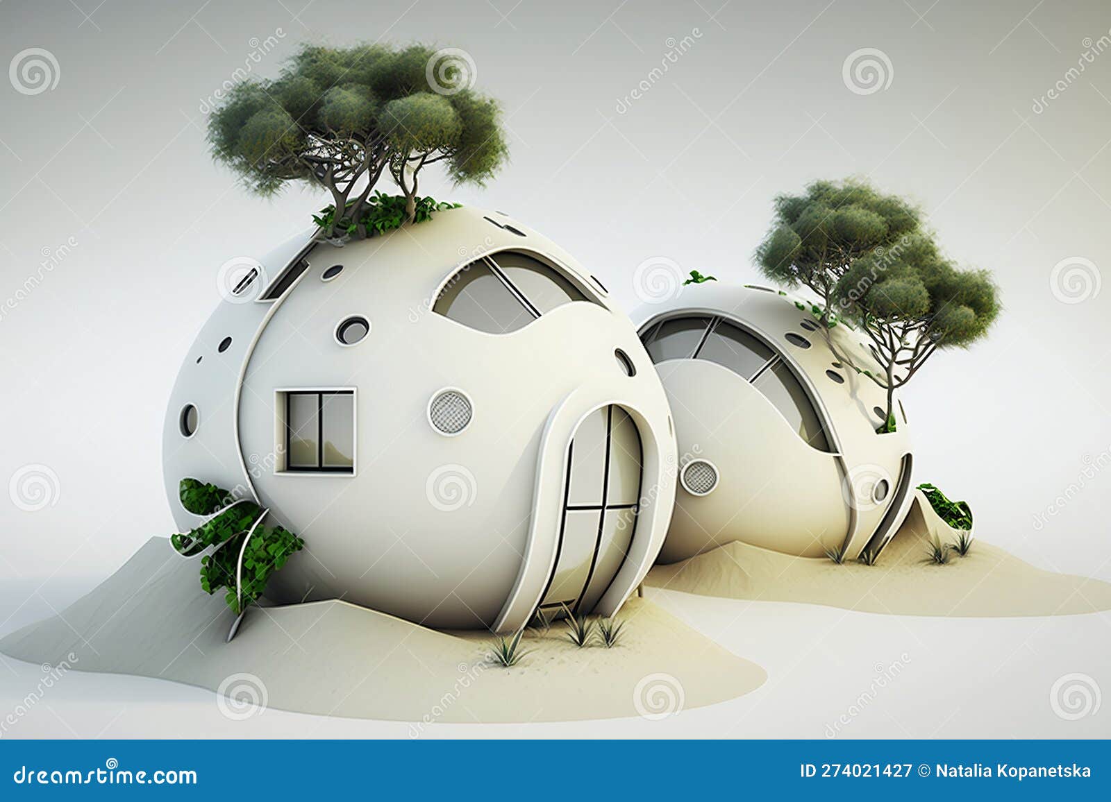 Eco Friendly Homes of the Future on White Background. Stock ...