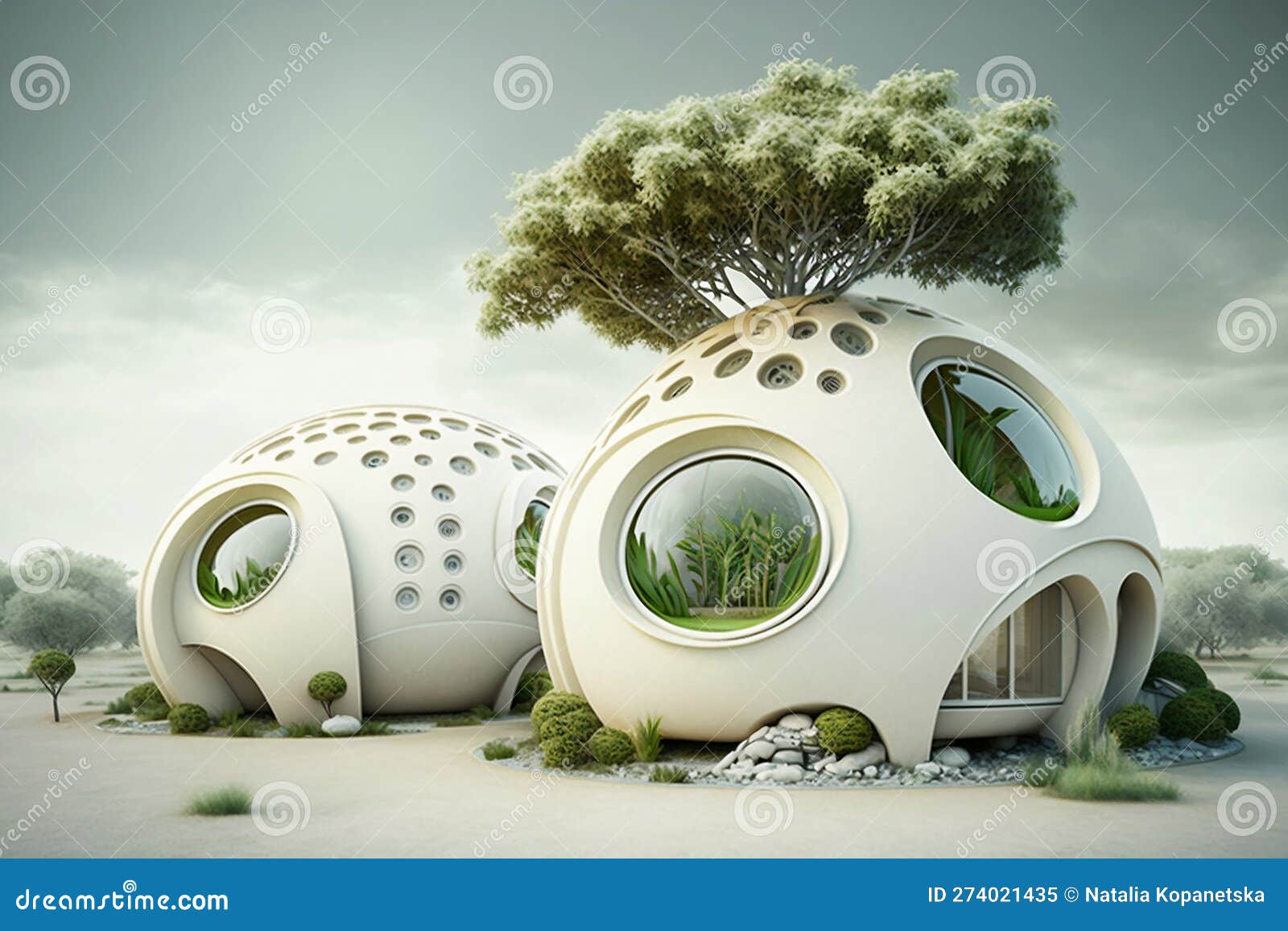 Eco Friendly Homes of the Future on White Background. Stock Image ...
