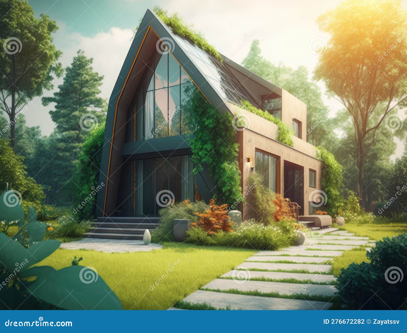 Eco Friendly House with Garden. AI Generative Stock Illustration ...