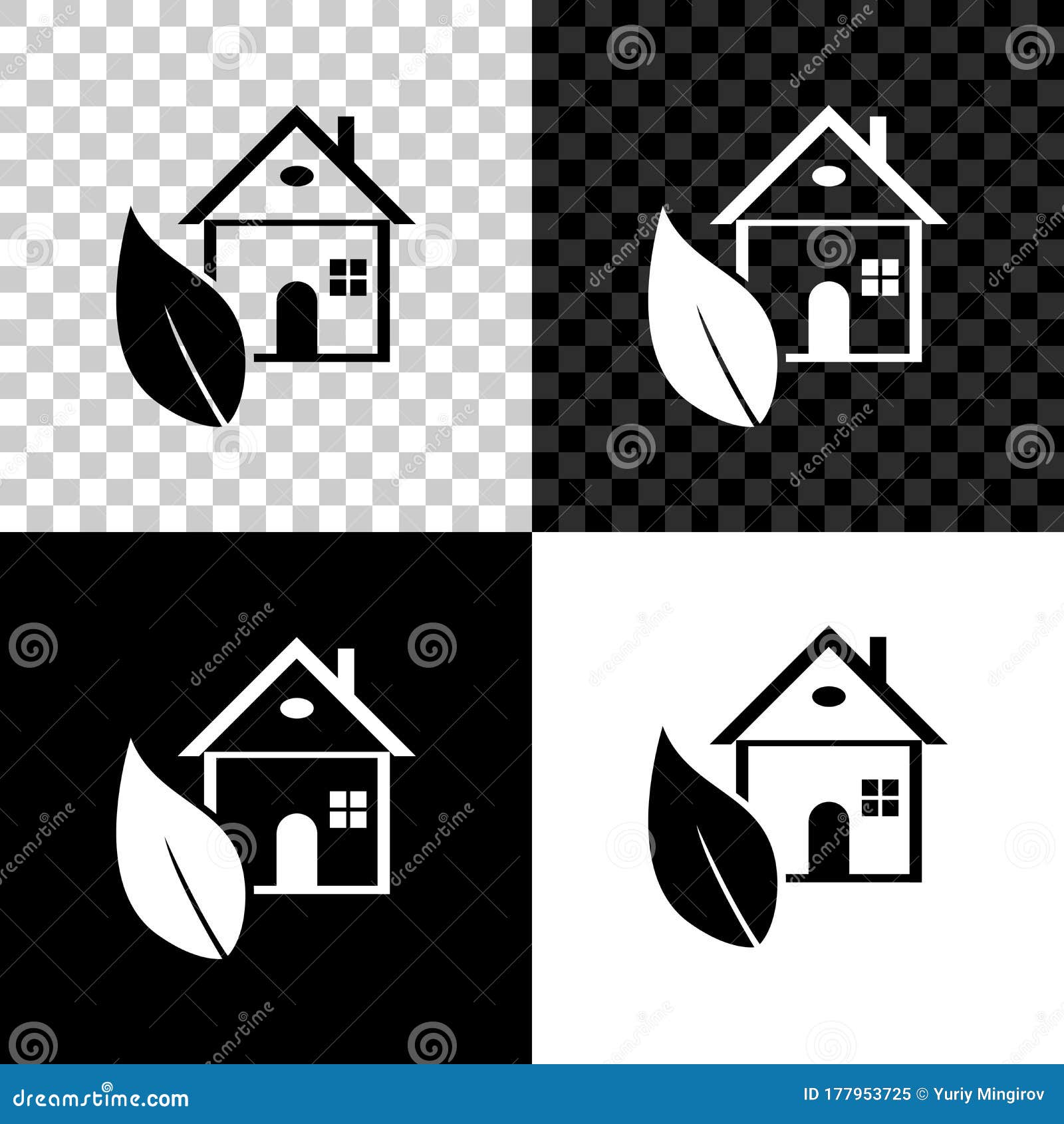 Eco Friendly House Icon Isolated on Black, White and Transparent ...