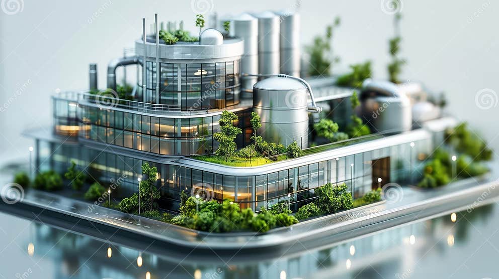 Eco-Friendly Industrial Factory with Greenery Integration in Daylight ...