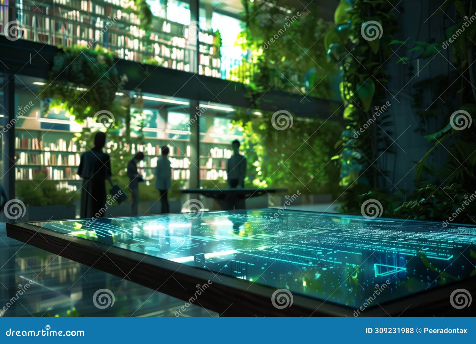 Eco-friendly Library Interior that Blends Nature. Stock Illustration ...