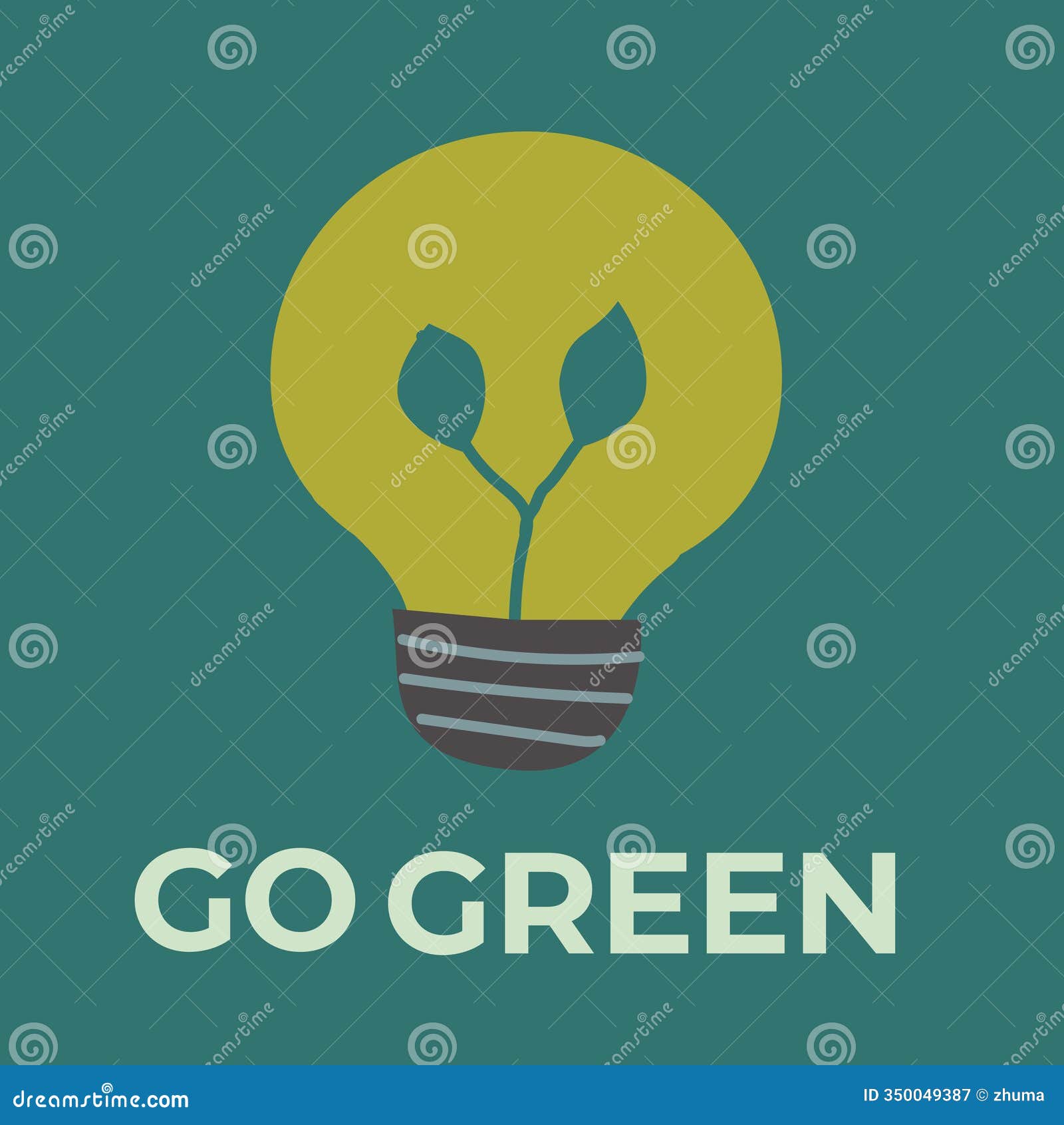 Eco-friendly Light Bulb with Plant Icon and Go Green Message on Teal ...