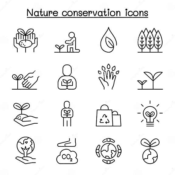 Eco Friendly, Nature Conservation, Environmentalist Icon Set in Thin ...