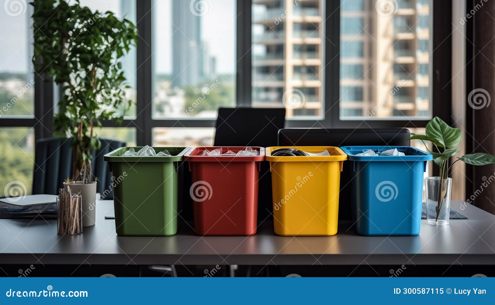 Eco-friendly Office with Plants and Recycle Bins. Eco Space, Growth ...