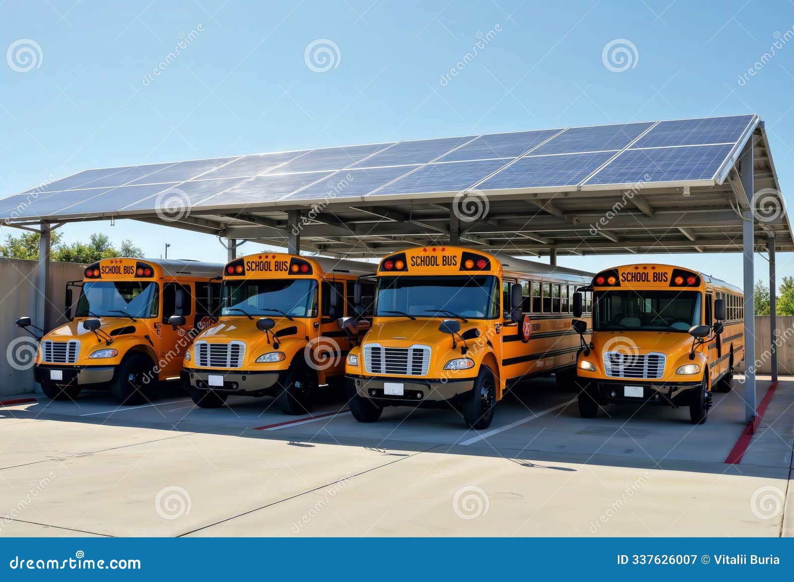 Eco-Friendly School Buses Powered by Solar Energy, Generative Ai Stock ...