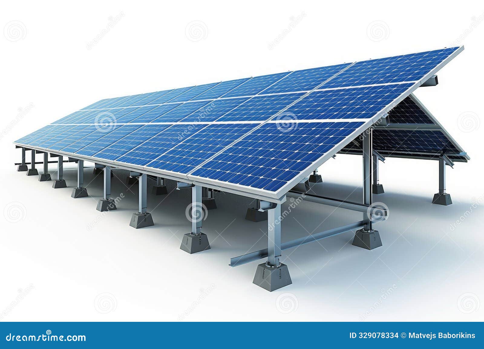Eco Friendly Solar Panel Array with 3d Render on White Background for ...