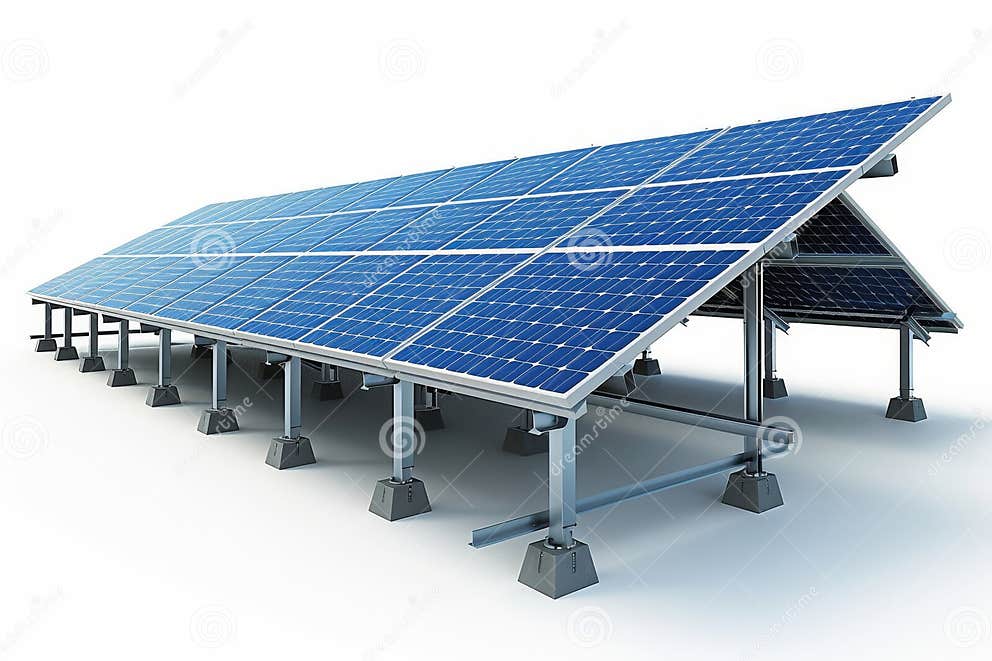 Eco Friendly Solar Panel Array with 3d Render on White Background for ...