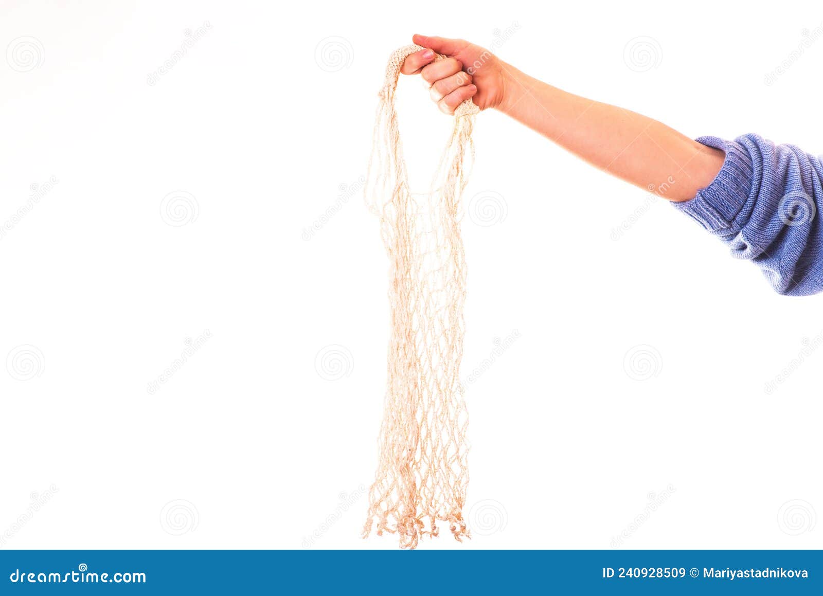 Eco Friendly String Bag in the Hand on White Background, Responsible ...