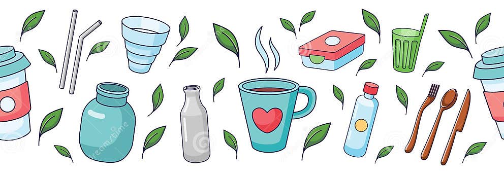 Eco Friendly Tableware Border, Frieze, Edging, Pattern. Zero Waste ...