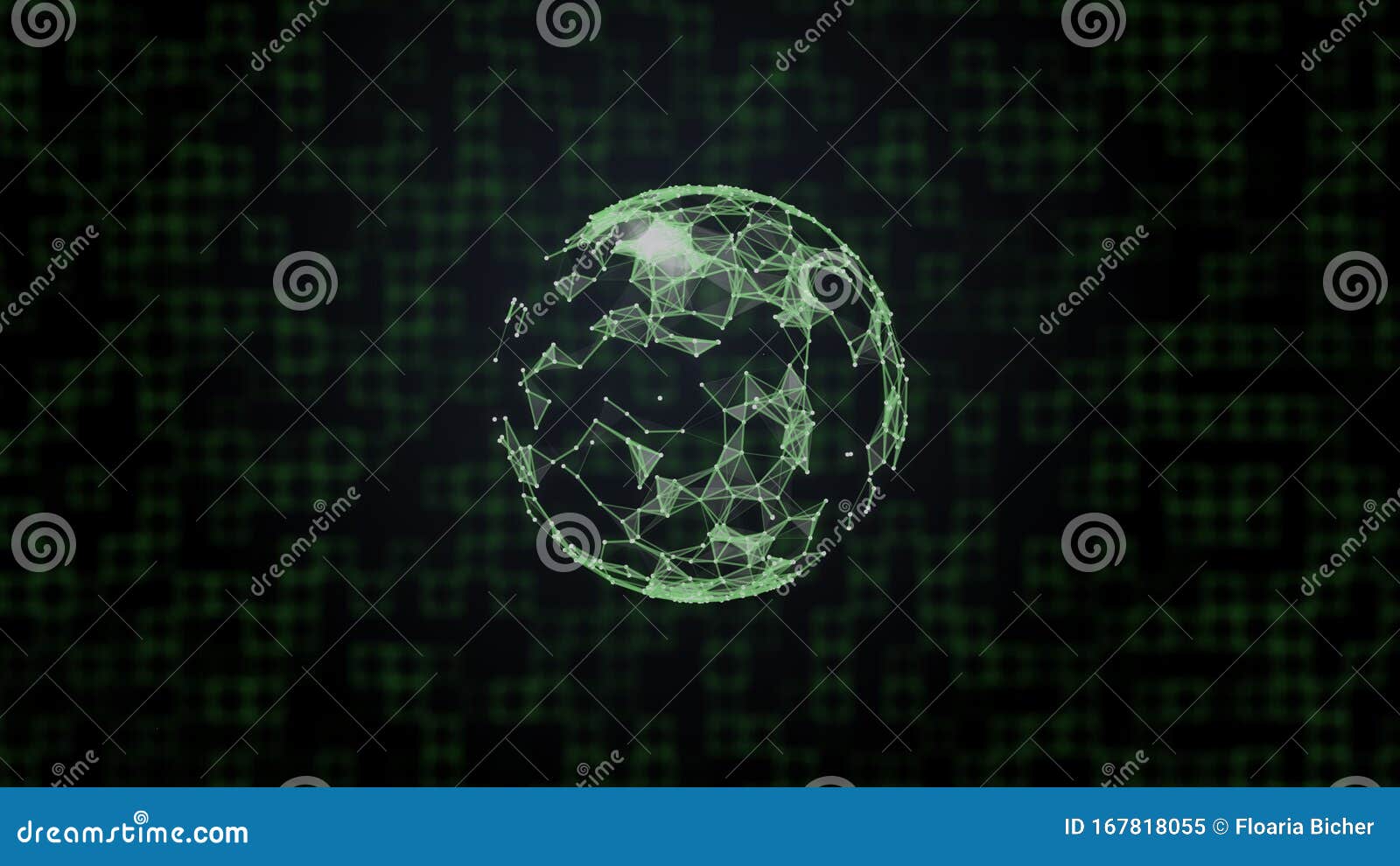 Planet Covered in Green Network Over Hi-tech Background of Squares ...