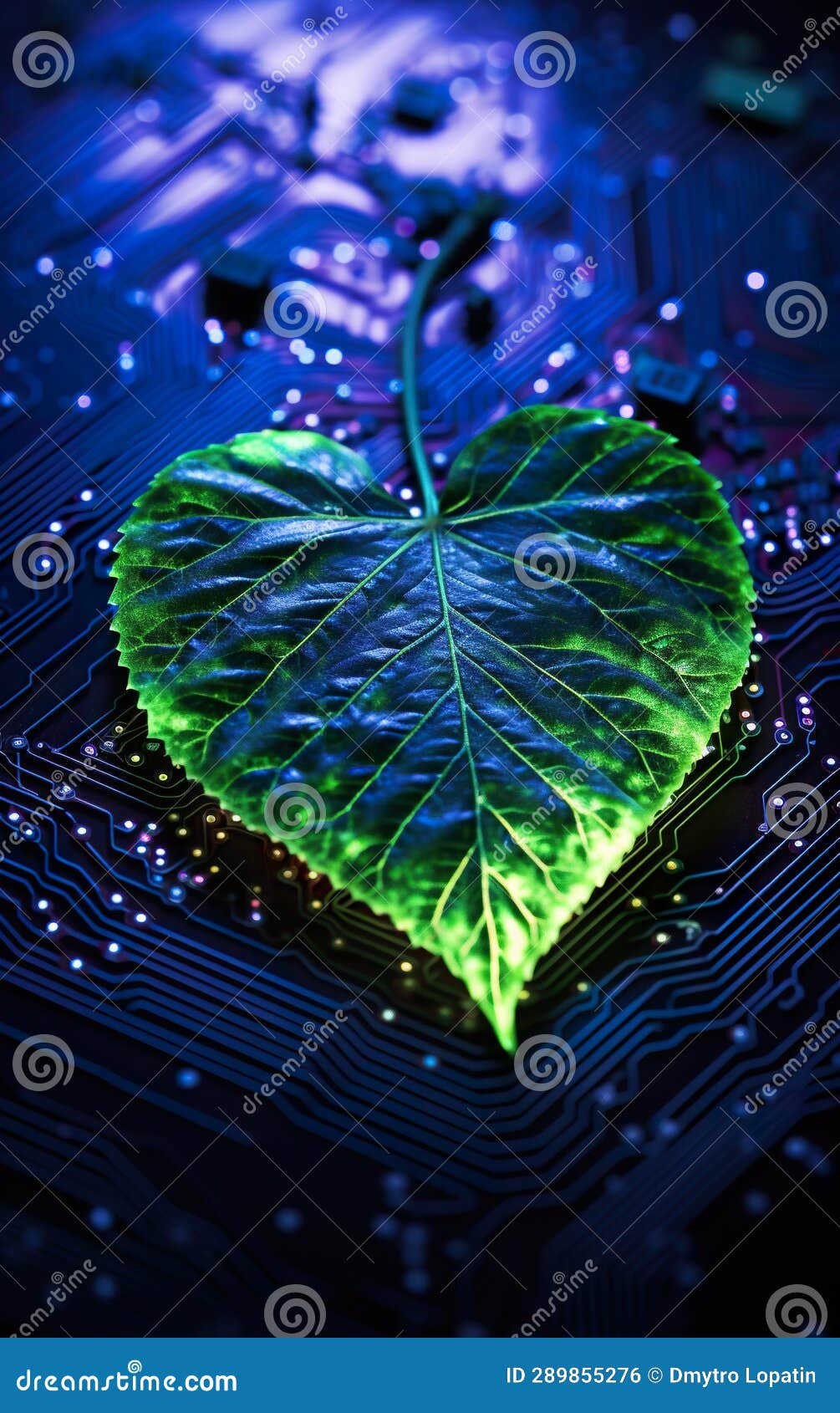 Eco Friendly Technology, Green Leaf with Semiconductors and Computer ...