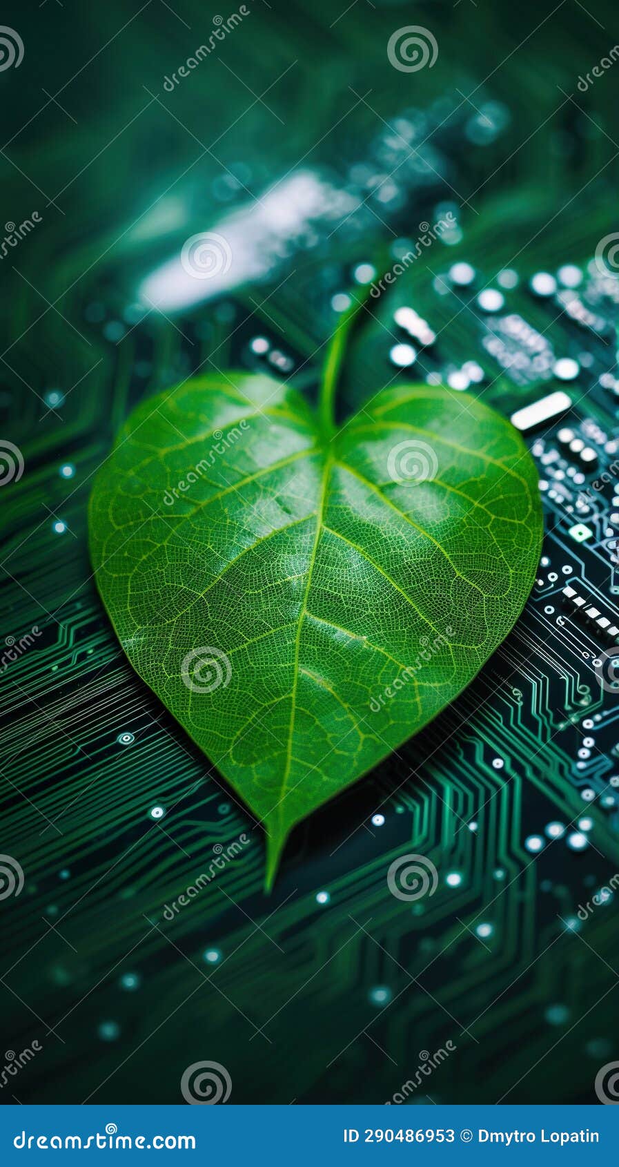 Eco Friendly Technology, Green Leaf with Semiconductors and Computer ...
