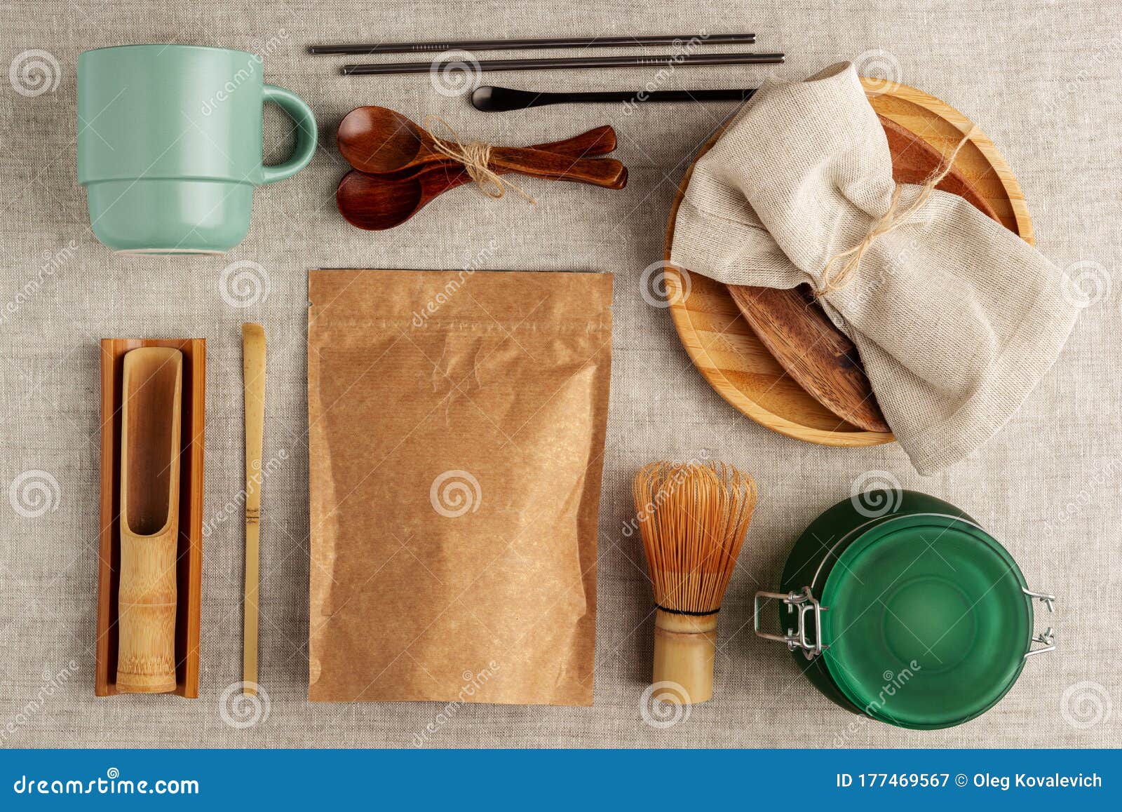Eco Friendly Tools and Reusable Set on a Beige Cotton Background Stock ...