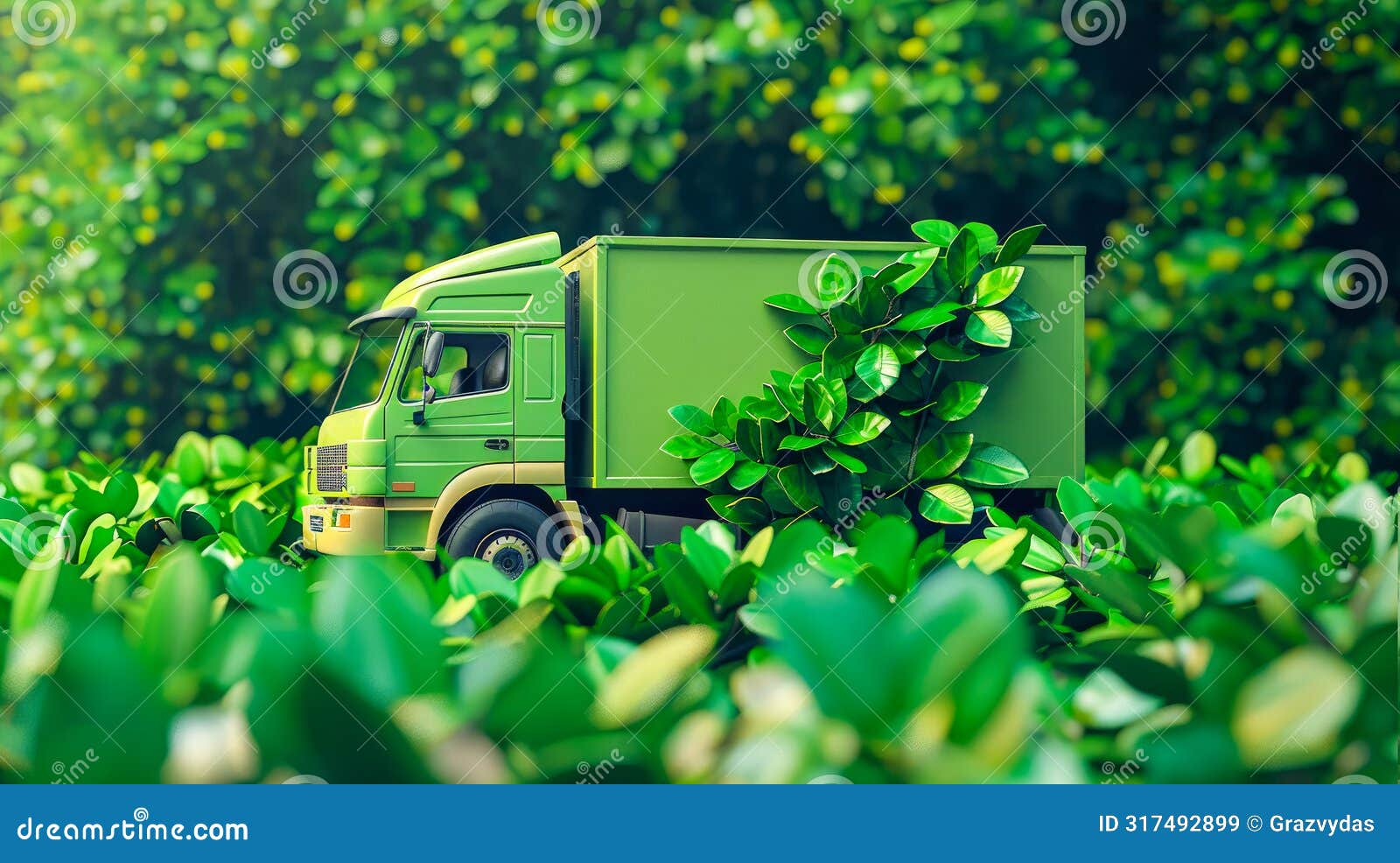 Eco Friendly Transportation Concept. Green Lorry on Greenery Background ...