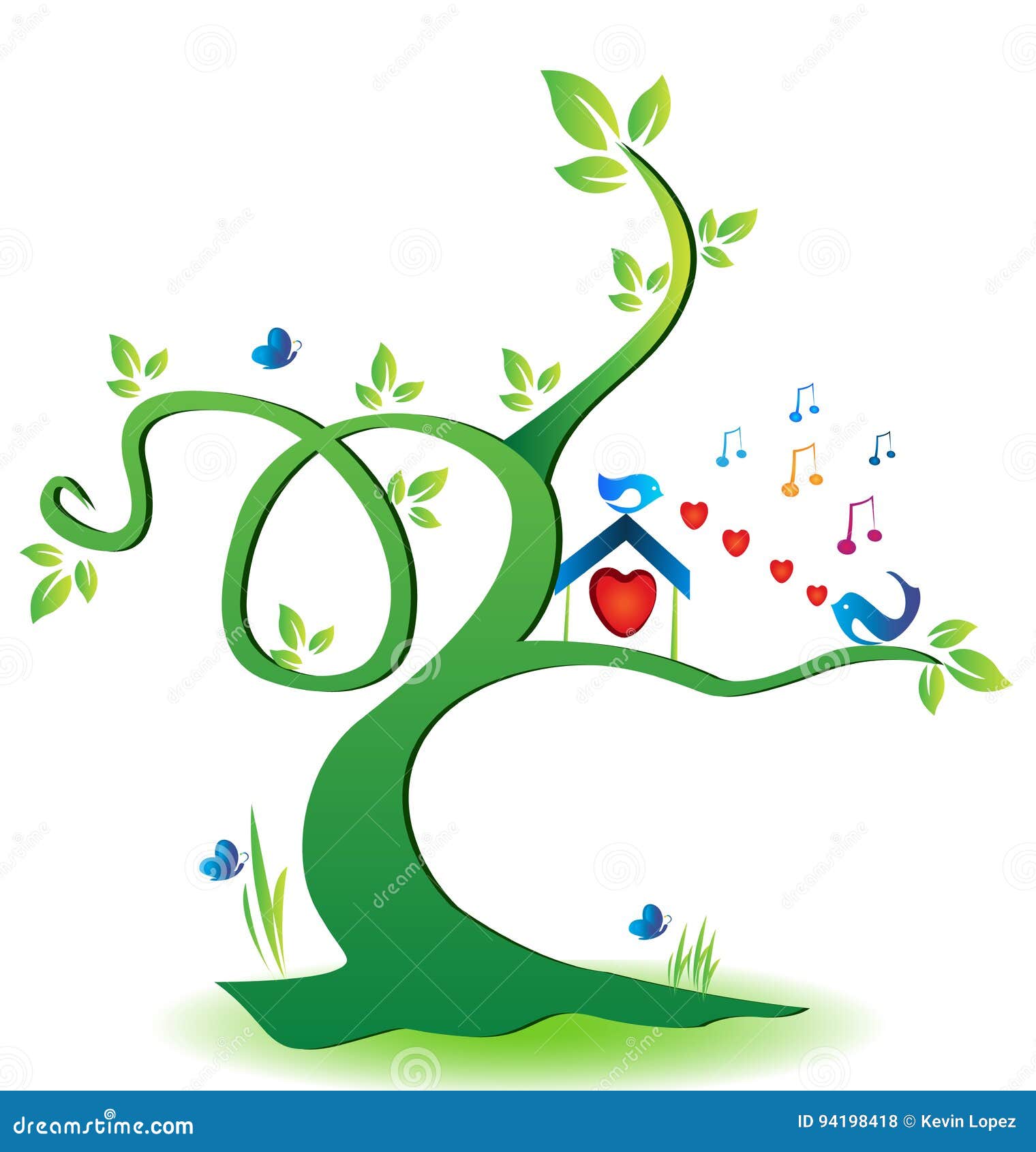 Eco-friendly Tree with Love Birds Stock Vector - Illustration of cute ...
