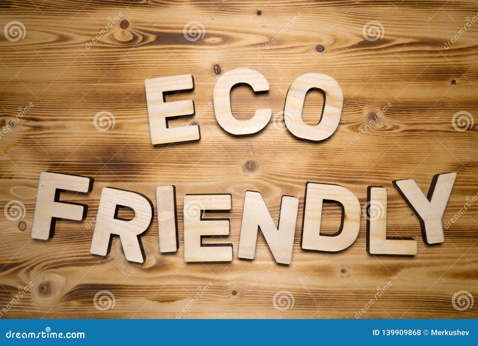 ECO FRIENDLY Words Made with Building Blocks on Wooden Board Stock ...