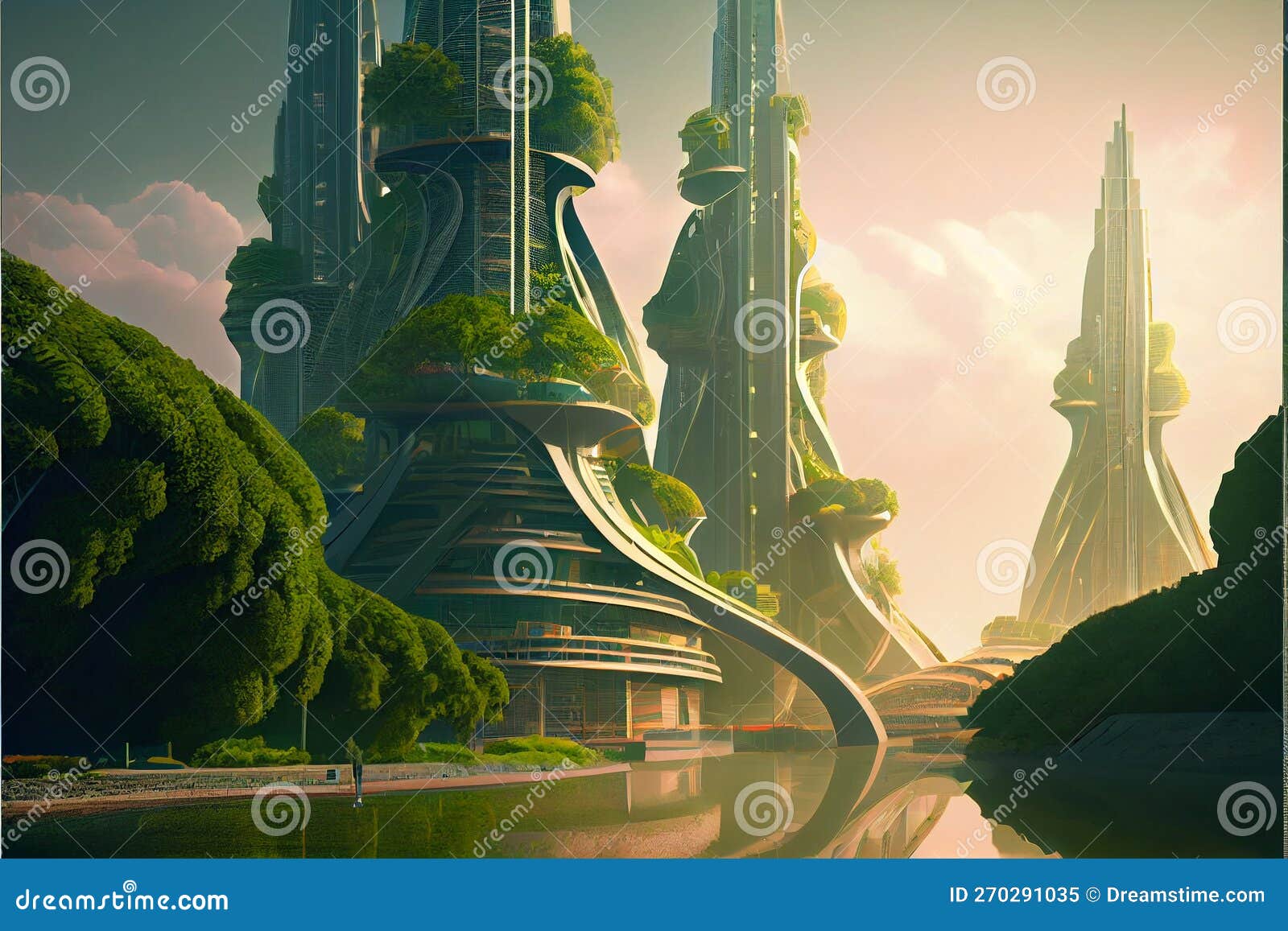 Eco Green Cityscape Sci Fi Downtown with Skyscraper Stock Illustration ... Eco Green Cityscape Sci Fi Downtown with Skyscraper Stock Illustration ...