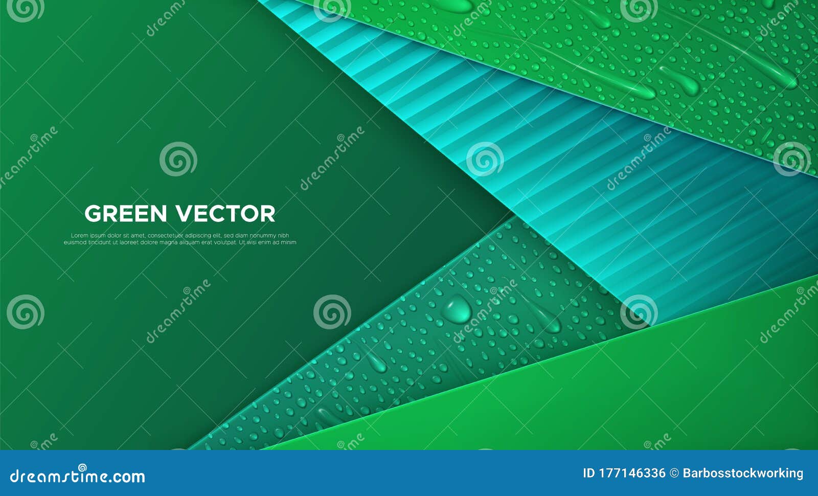ECO Green Vector Illustration. Different Water Drops Lie on Green ...