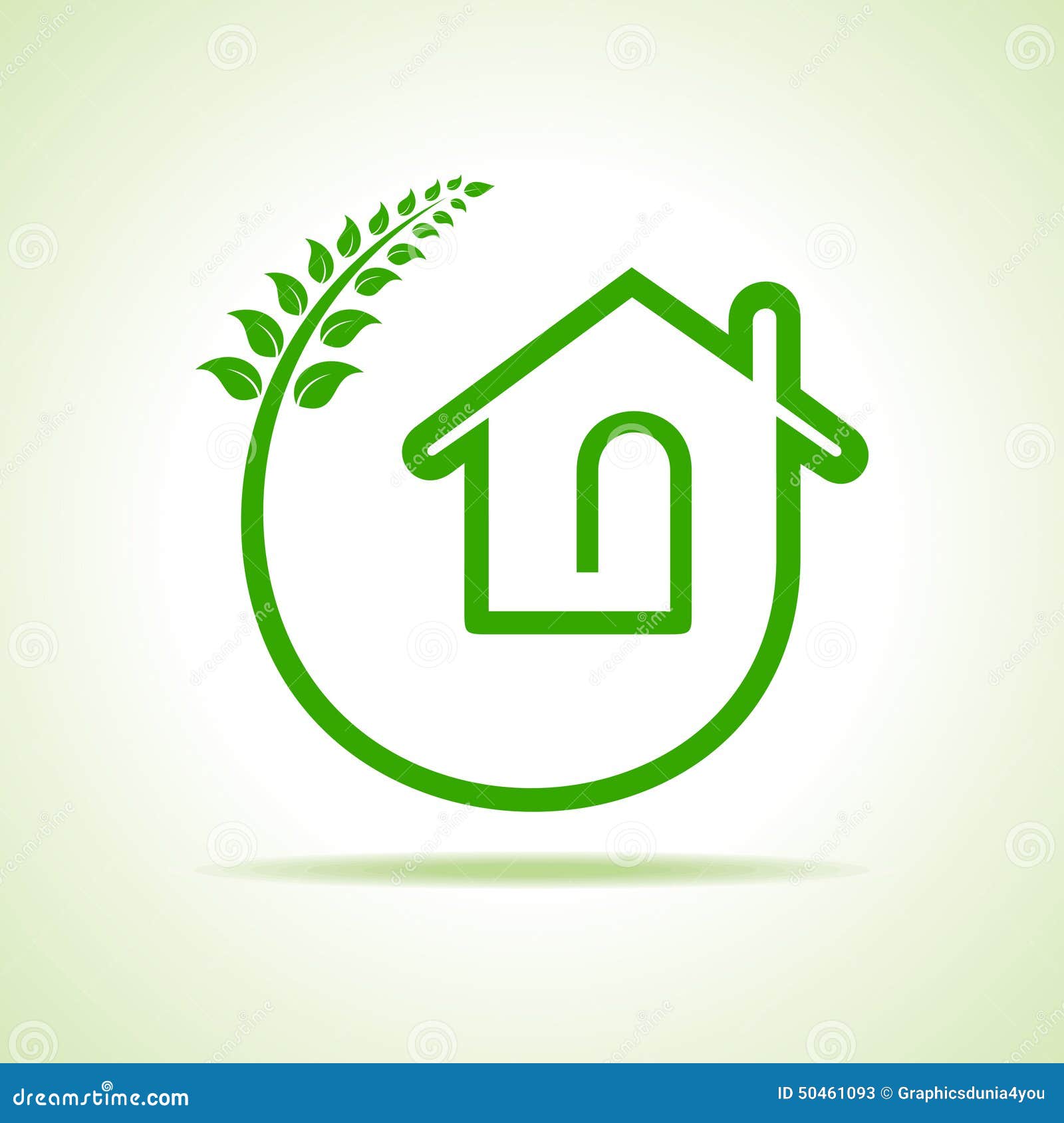 Eco Home Icon with Leaves on White Background Stock Vector ...