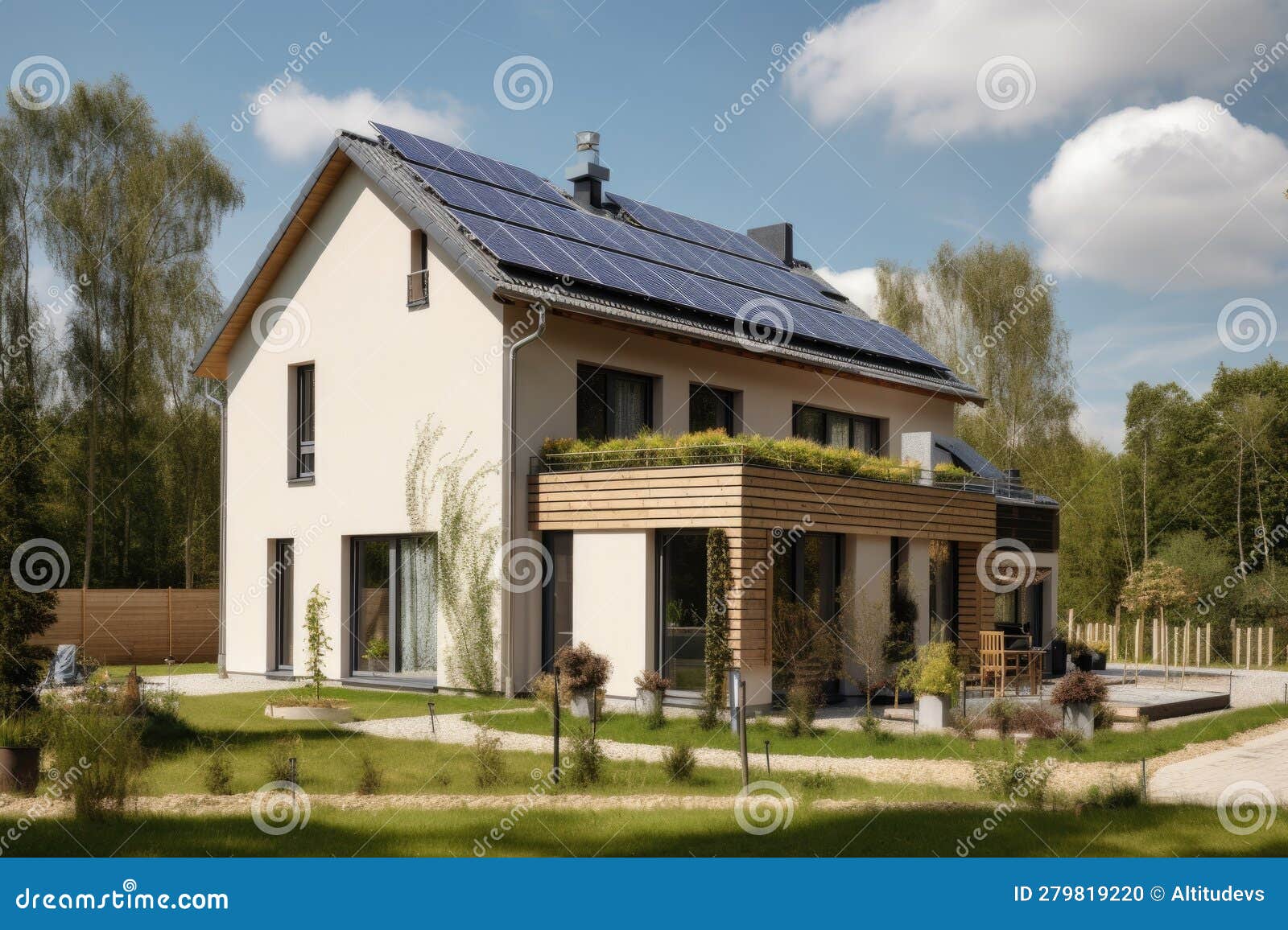 Eco-home with Solar Panels and Energy Efficient Windows Stock Photo ...