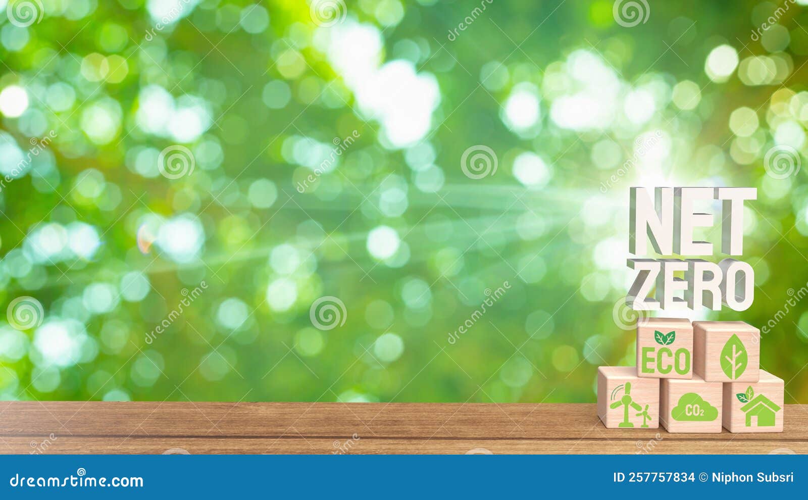 The Eco Icon on Wood Cube for Net Zero Concept 3d Rendering Stock ...
