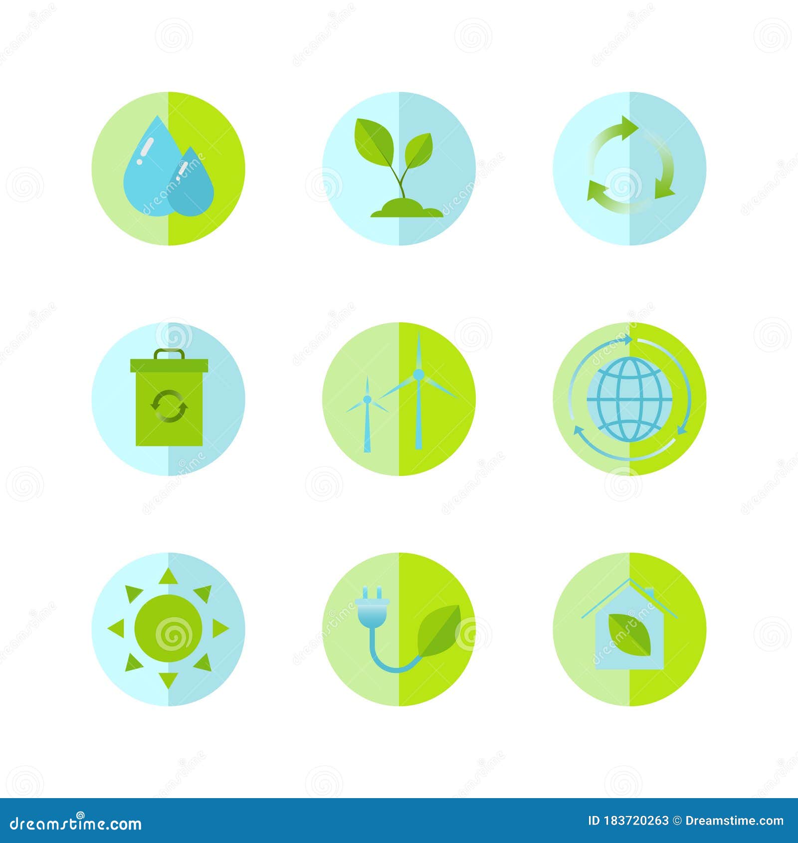 Ecology Icon Set. in Blue-green Colors. Vector Illustration Flat Design ...