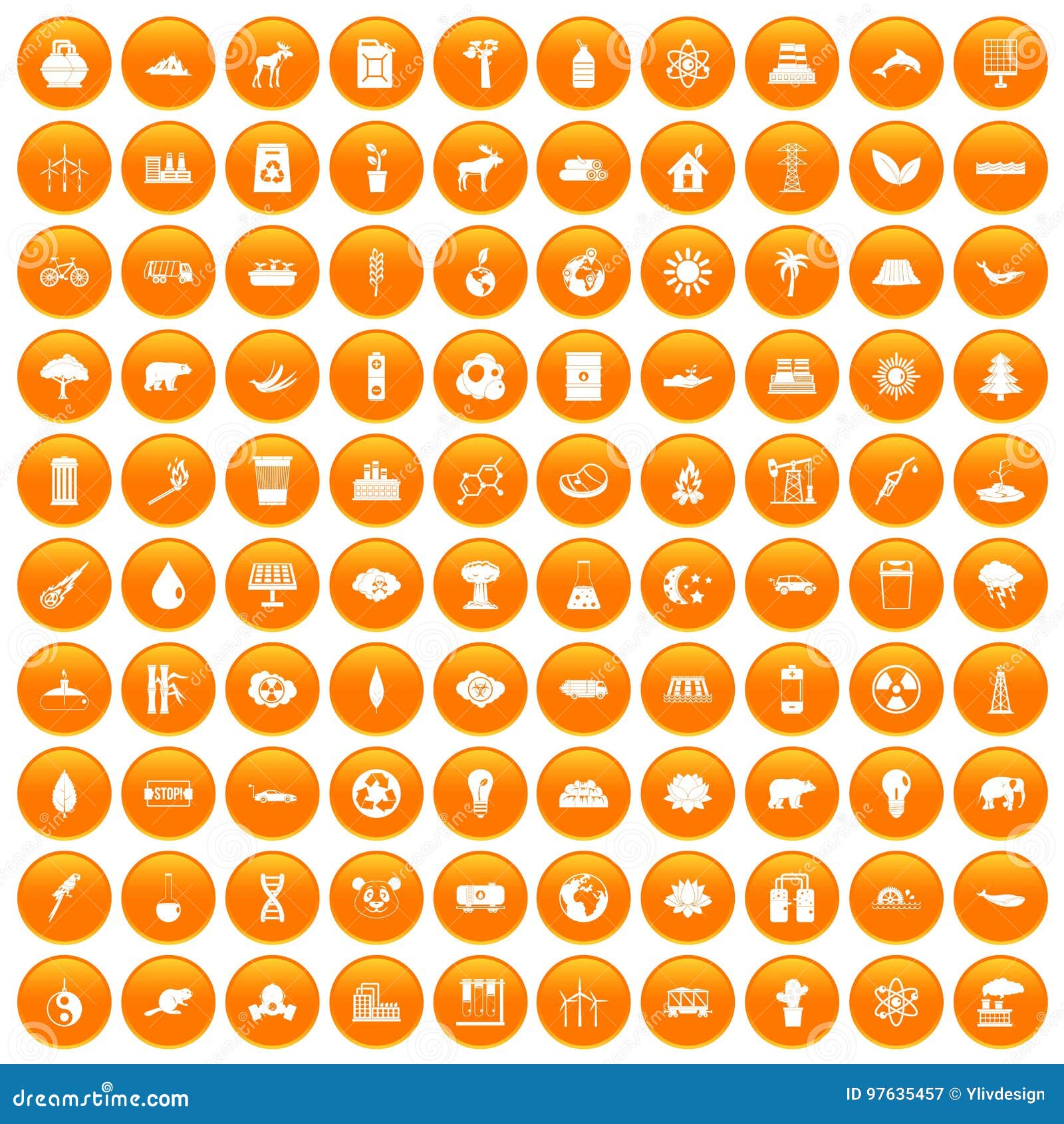 100 eco icons set orange stock vector. Illustration of animal - 97635457