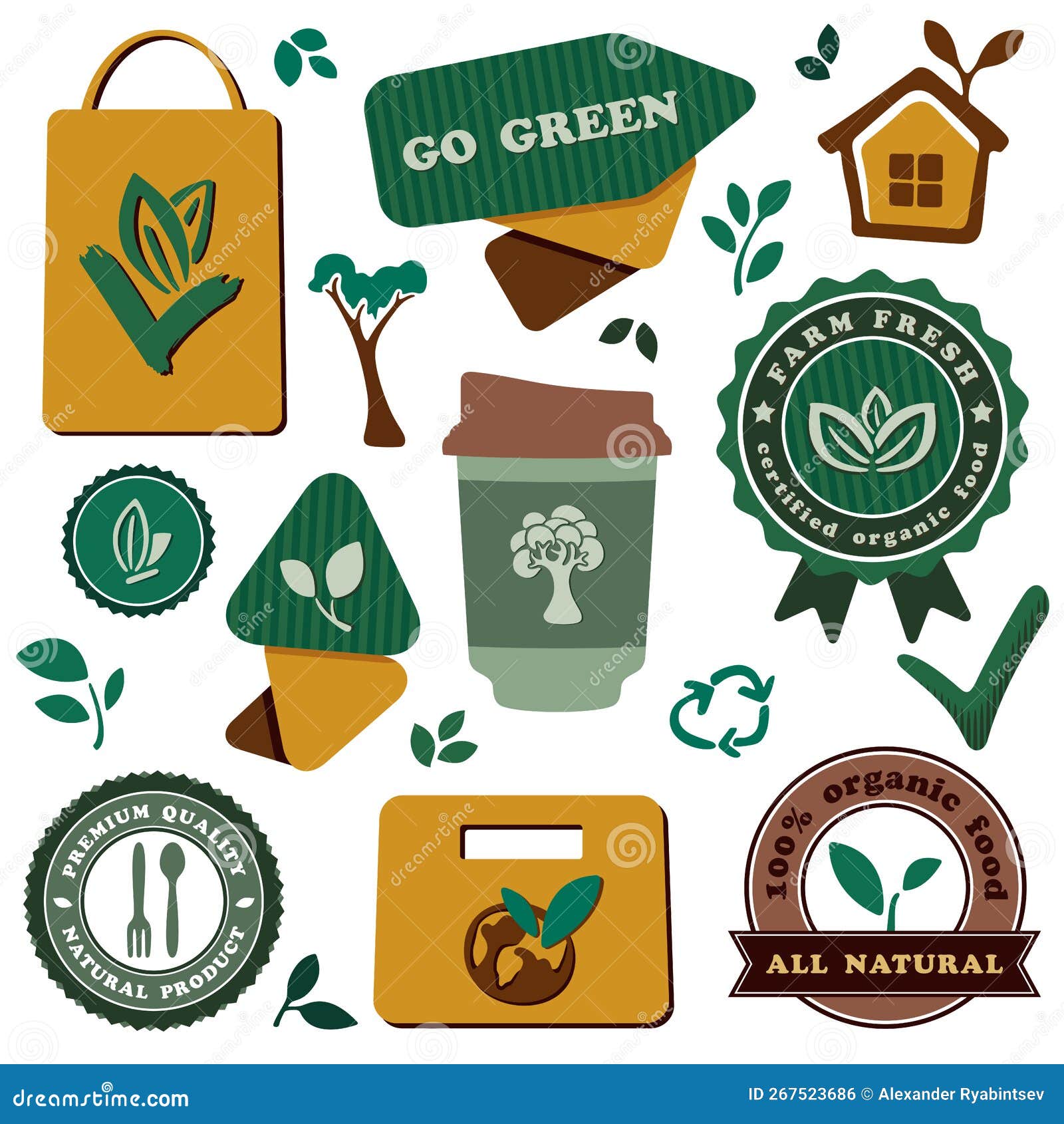 Eco Labels and Tags Vector Set. Go Green Design Elements and Packaging ...